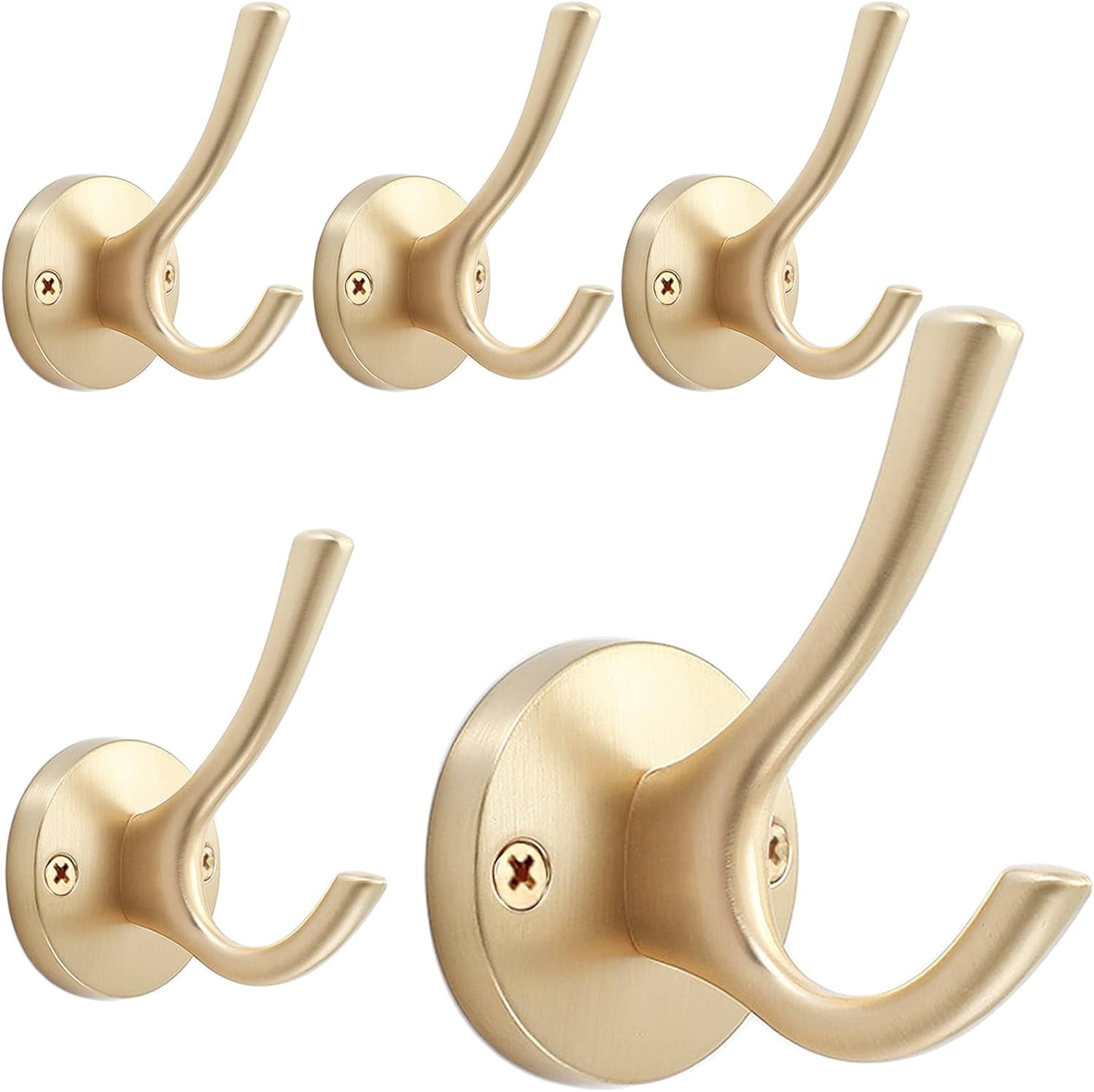 Gold Wall Hooks, 5 Pack Coat Robe Hook Heavy Duty Metal Double Bath ...
