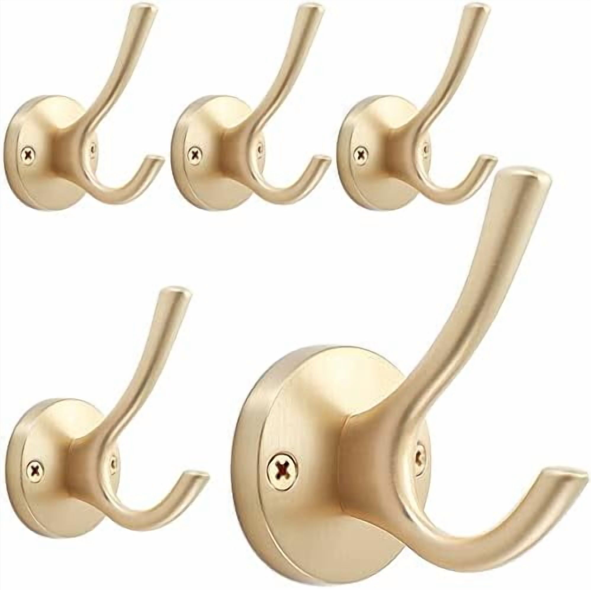 Gold Wall Hooks, 5 Pack Coat Robe Hook Heavy Duty Metal Double Bath ...