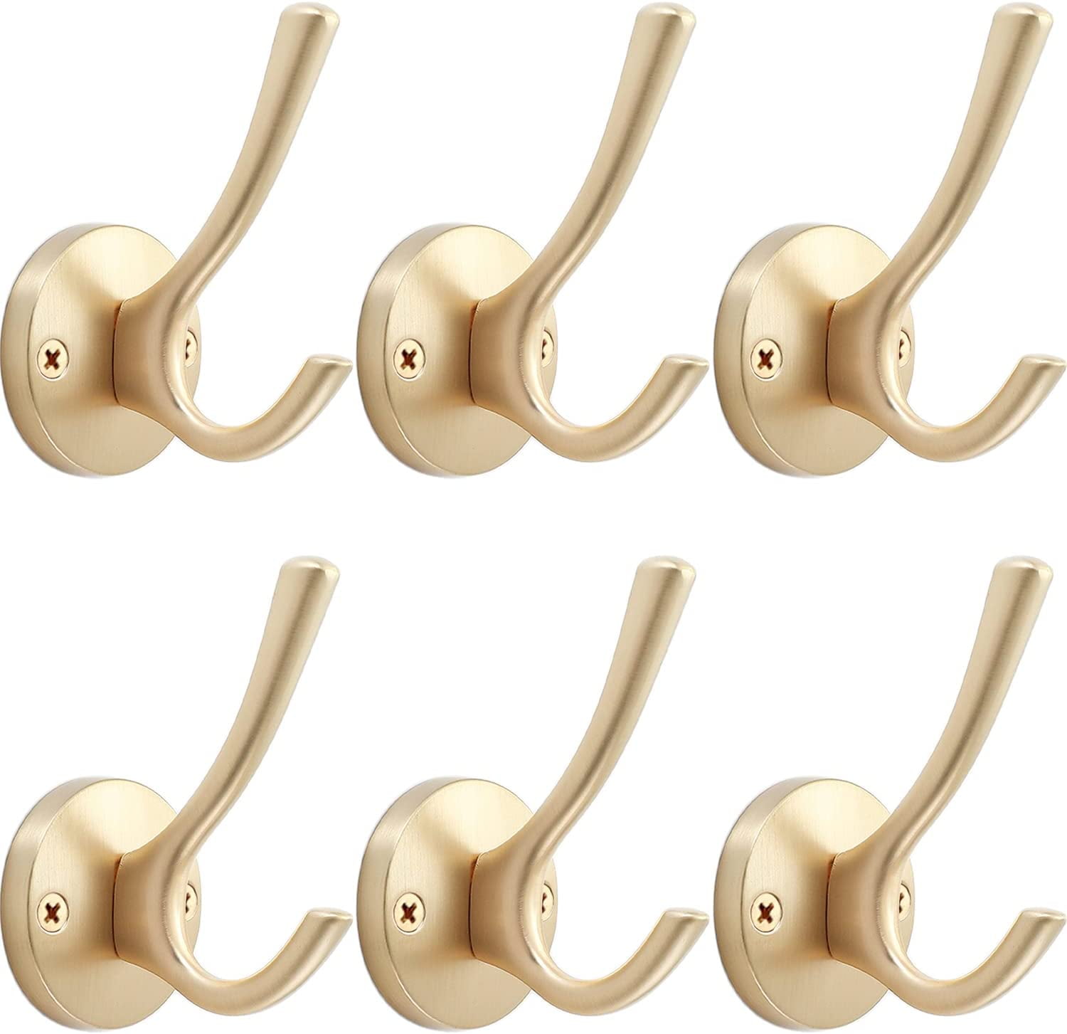 Gold Wall Hooks, 6 Pack Coat Robe Hook Heavy Duty Metal Double Bath ...