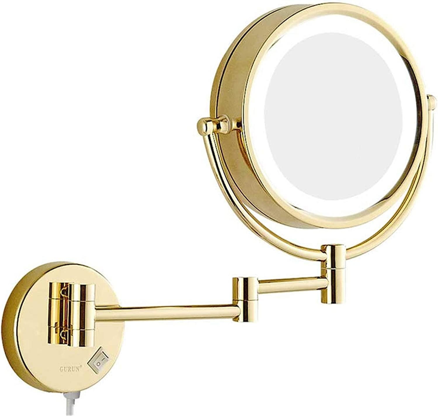 Gold Wall-Mounted Makeup Mirror, 8 inch Magnifying Double Sided LED ...