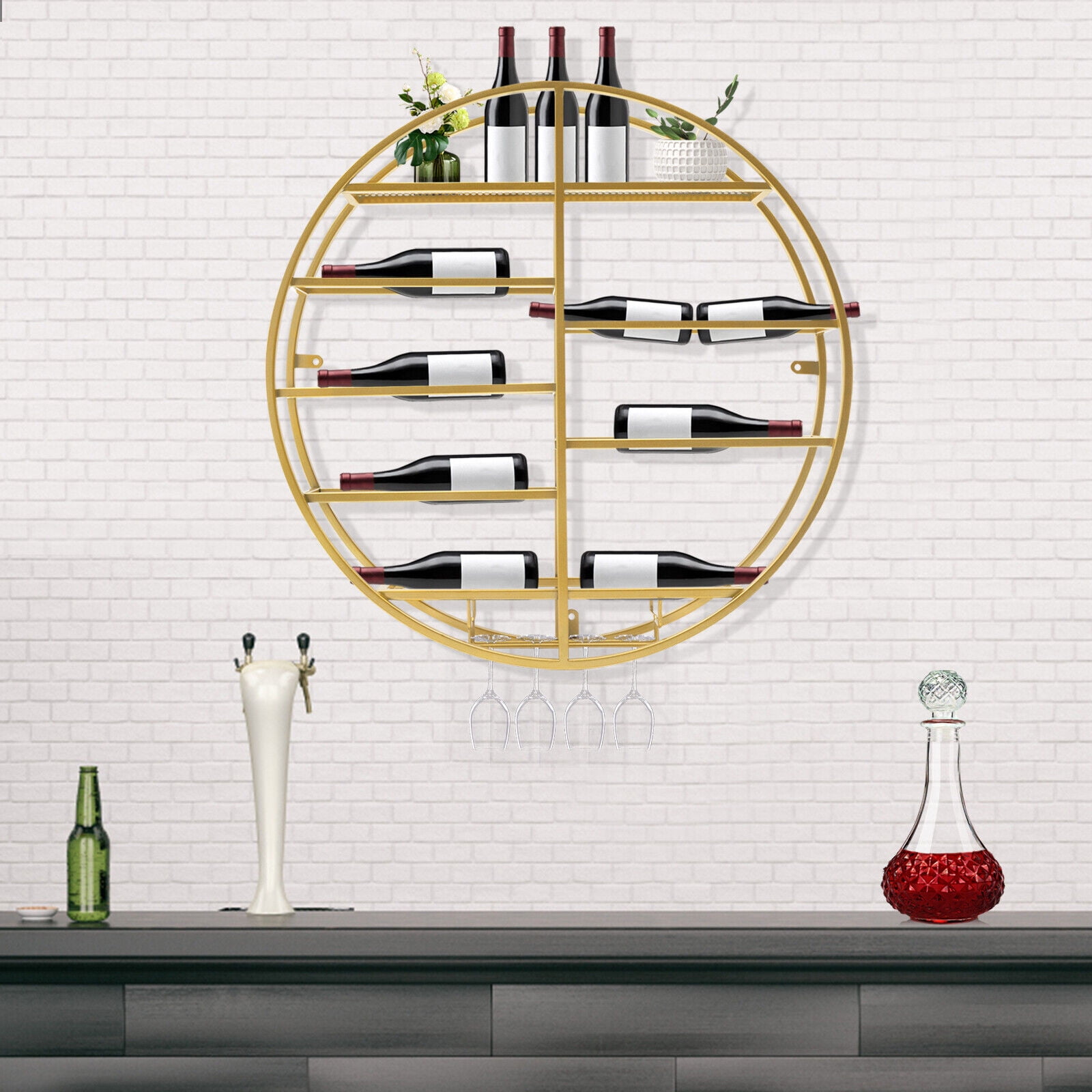 Gold Wall Mounted Wine Rack Round Wall Mounted Wine Rack Storage ...