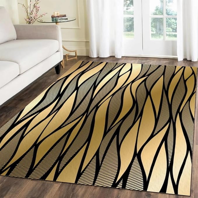 Gold Waves Door Carpet Indoor, Line Non-Slip Non-Shedding Low Pile Door ...