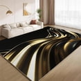 Gold Wavy Stripes Area Rugs, Black Gold Modern Carpet, Non Slip Low ...