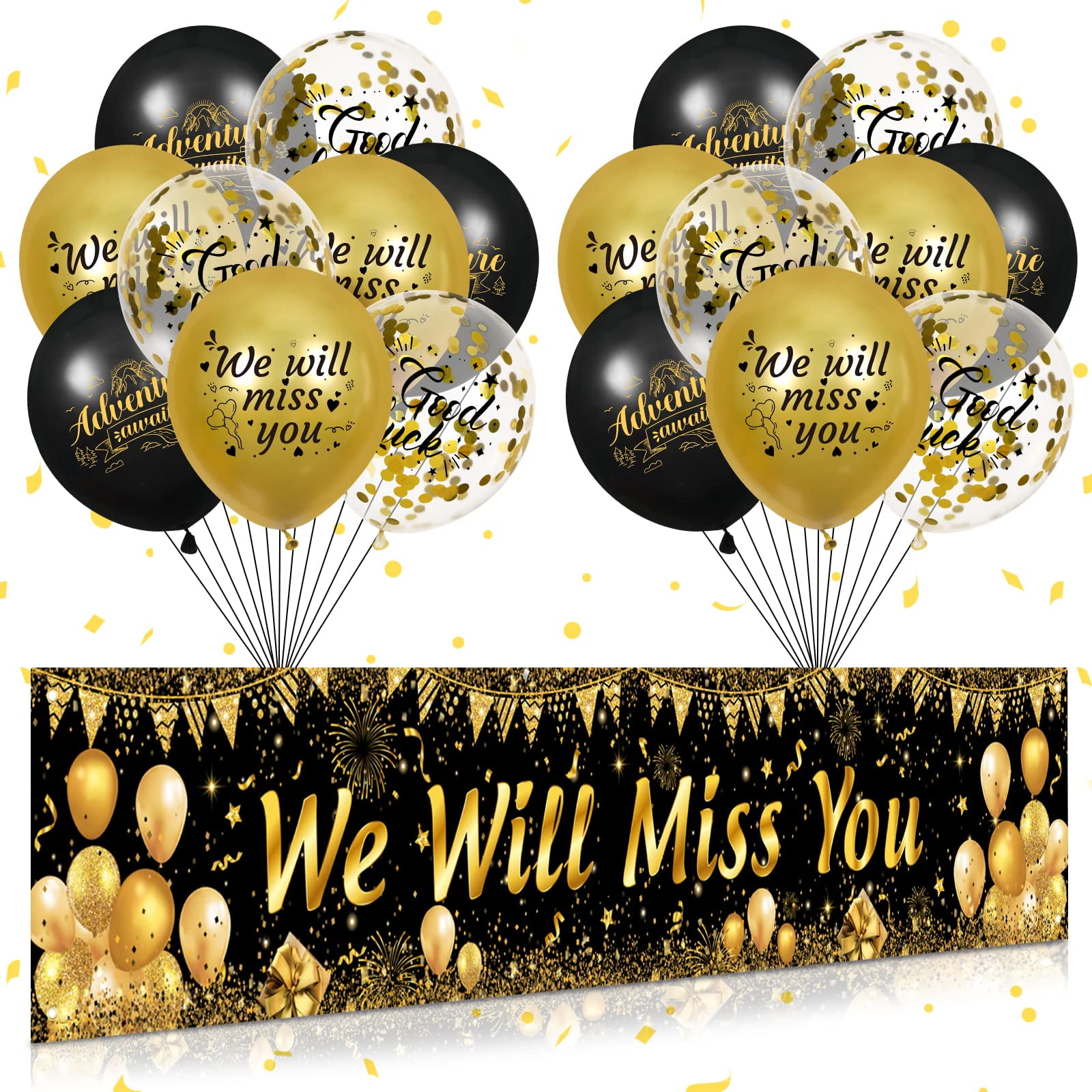 Gold We Will CM31 Miss You Party Decorations Gold We Will Miss You Banner and 18Pcs Good Luck We ...