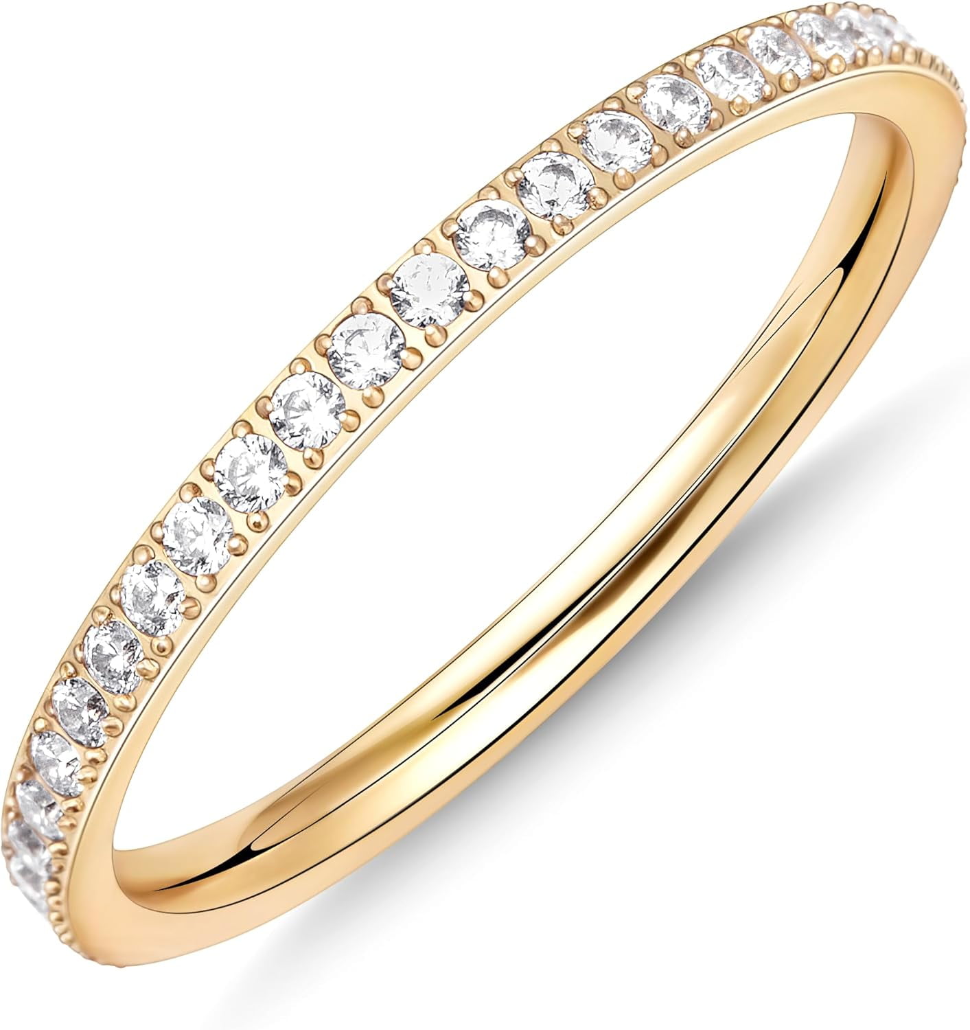 Gold Wedding Band Rings for Women, Non Tarnish Cubic Zirconia Eternity ...