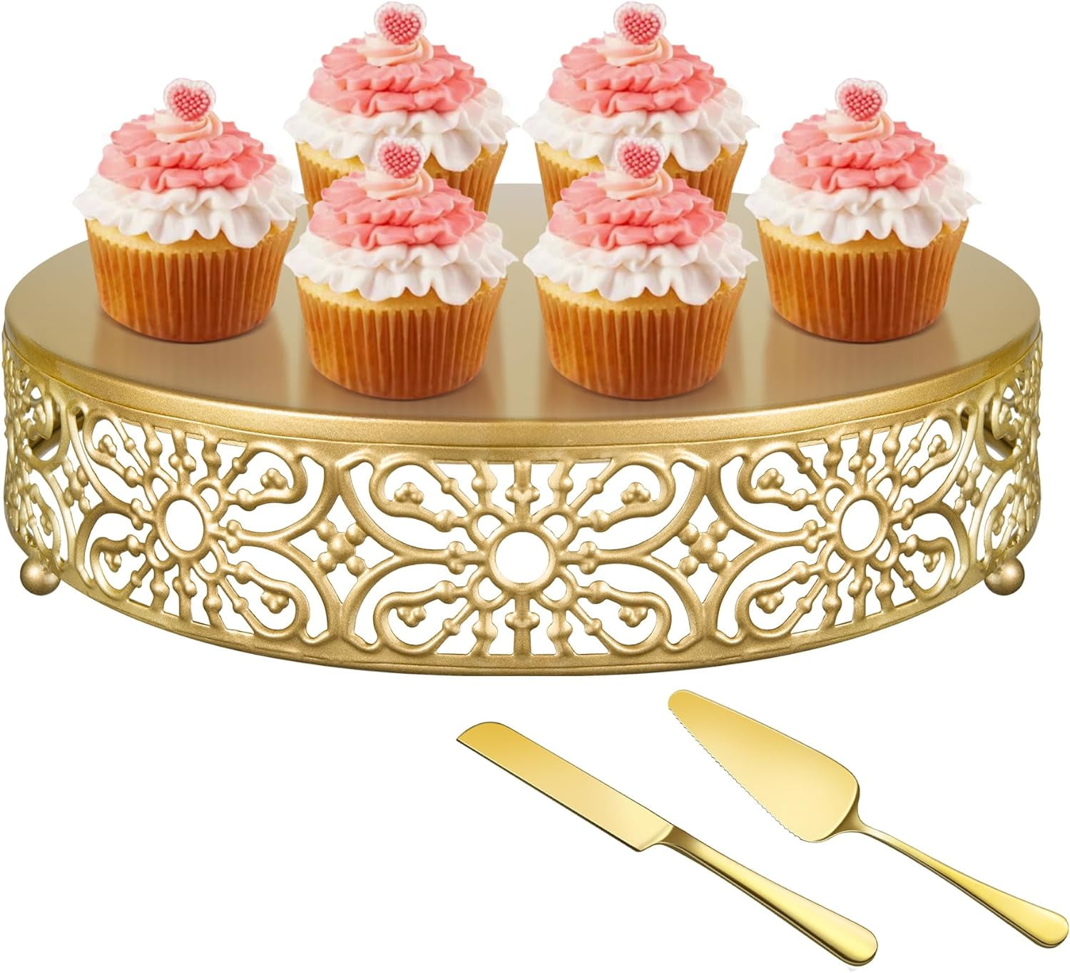 Gold Wedding Cake Stand 14 Inch, Metal Round Dessert Display Cupcake ...