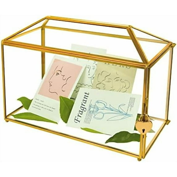 Gold Wedding Glass Card Box – 12.6 inch Large Wedding Card Holder ...