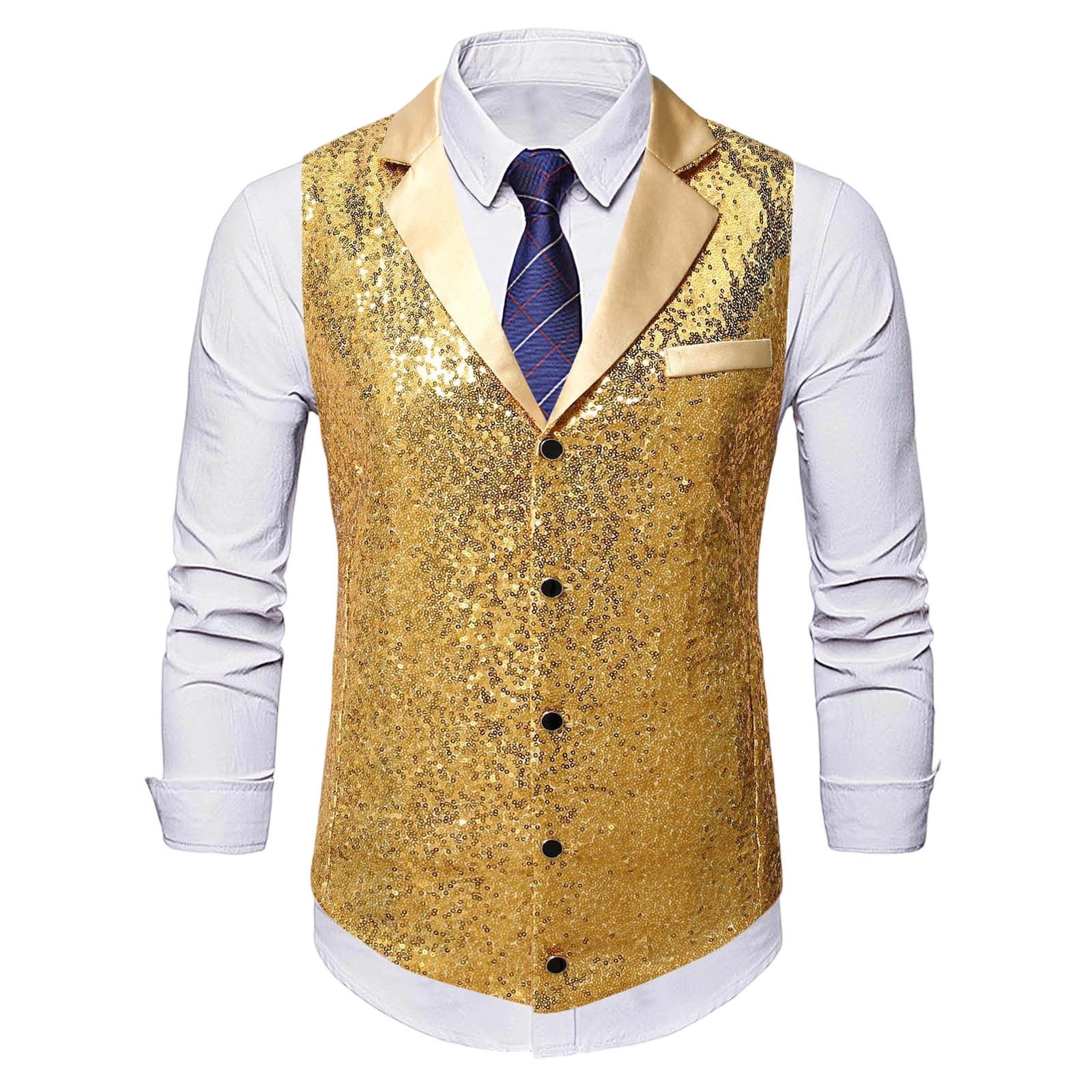 Gold Wedding Guest Dress Men's Sequin Suit Vest Jacket Performance ...