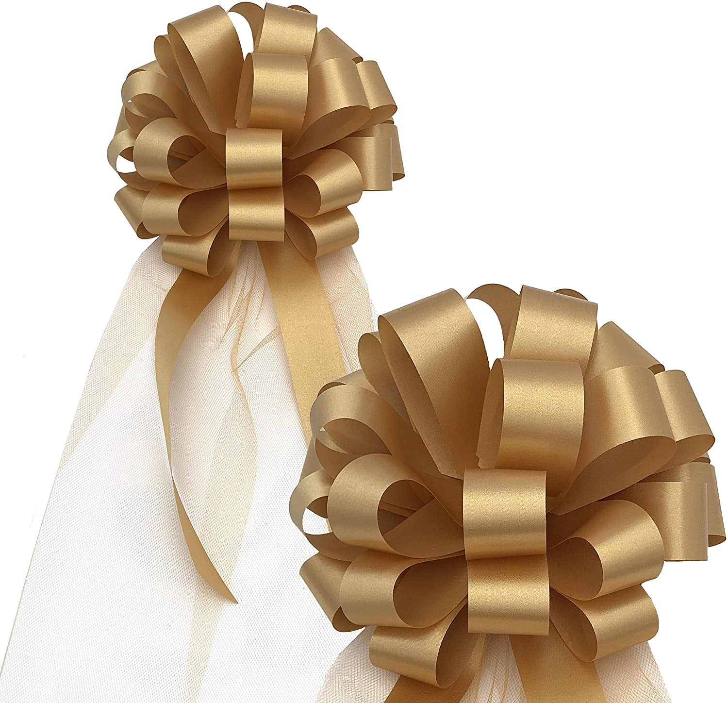 Gold Wedding Pull Bows with Tulle Tails - 8" Wide, Set of 6 ...