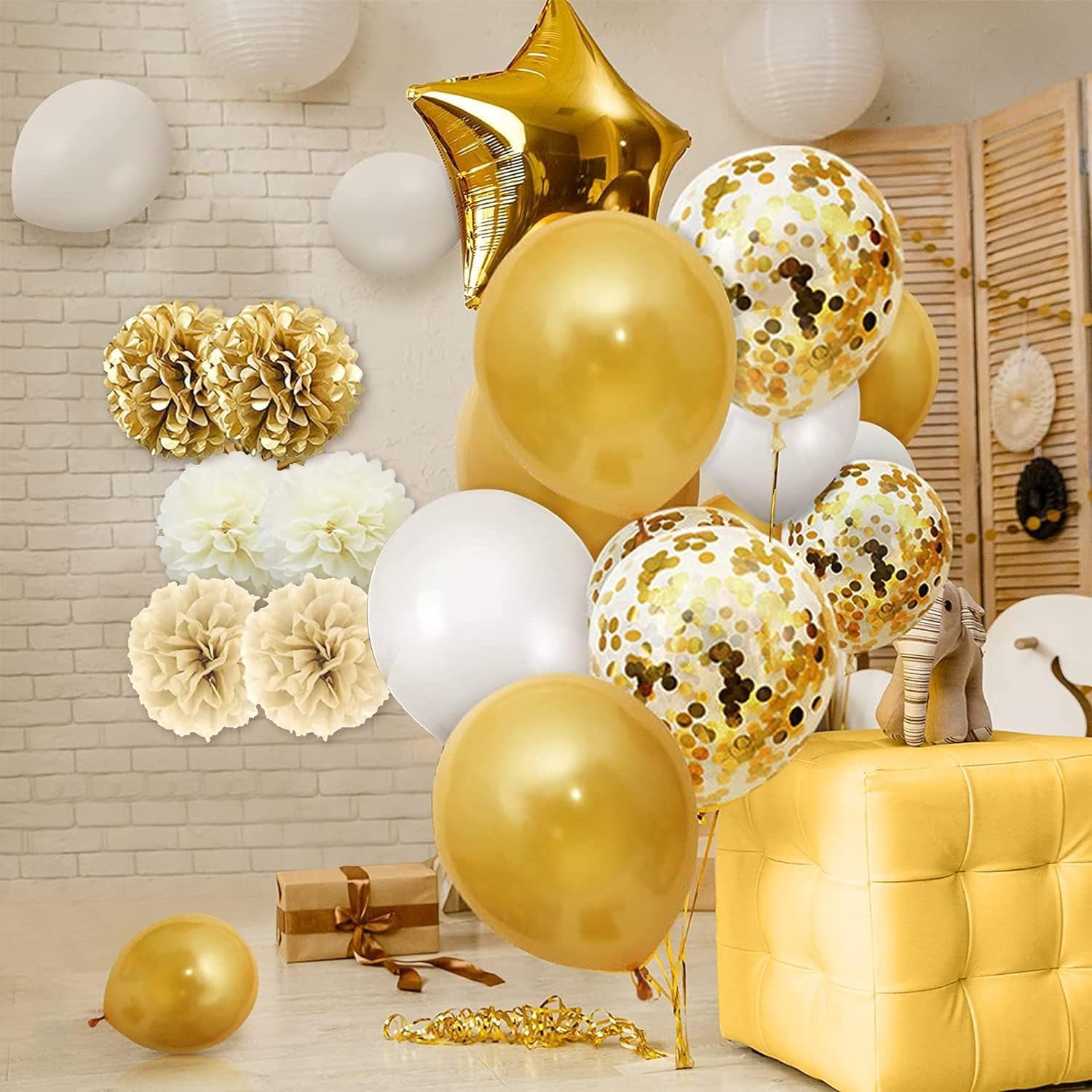 Gold and White AJH3 Party Decorations Set, Happy Decorations including ...