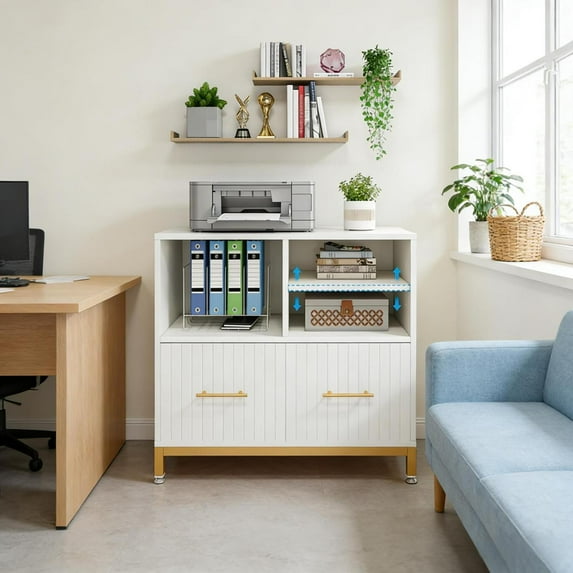 Gold White Ample File Cabinet Adjustable Hanging Rod E1 MDF Storage ...