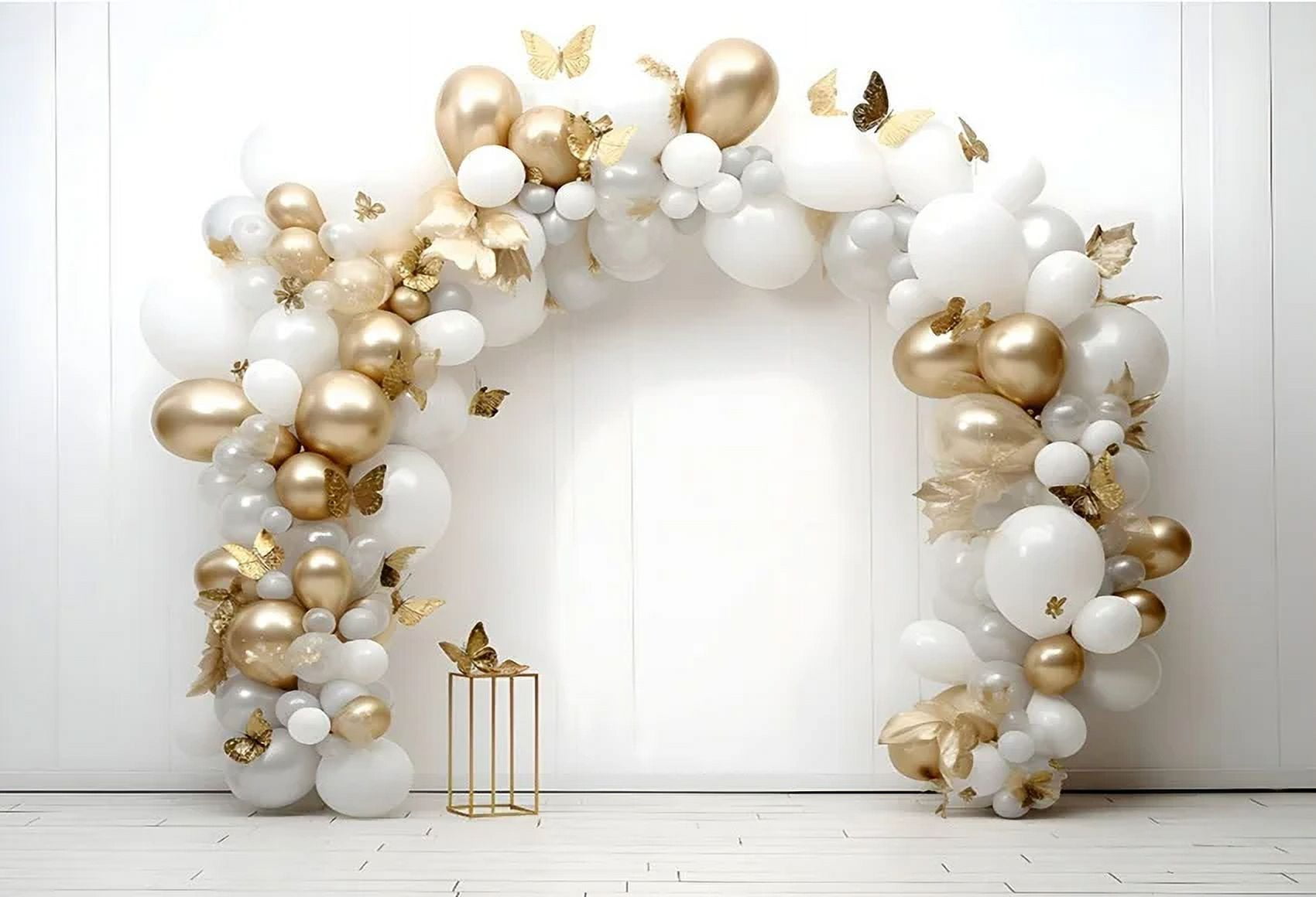 Gold White Arch Balloon Butterfly Kids Adult Birthday Party Portrait r ...