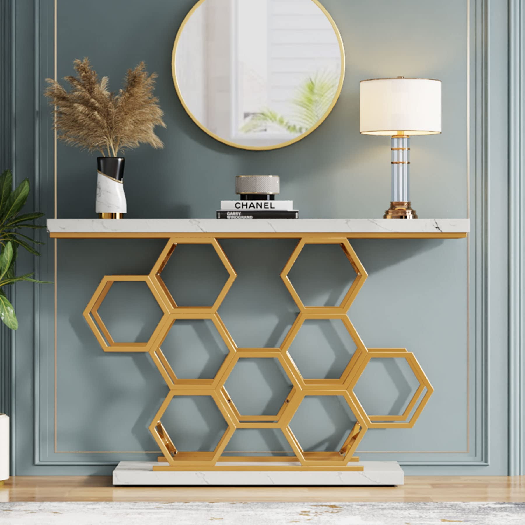 Gold White Console Table, 55 Inch Modern Entryway Table Narrow Sofa ...