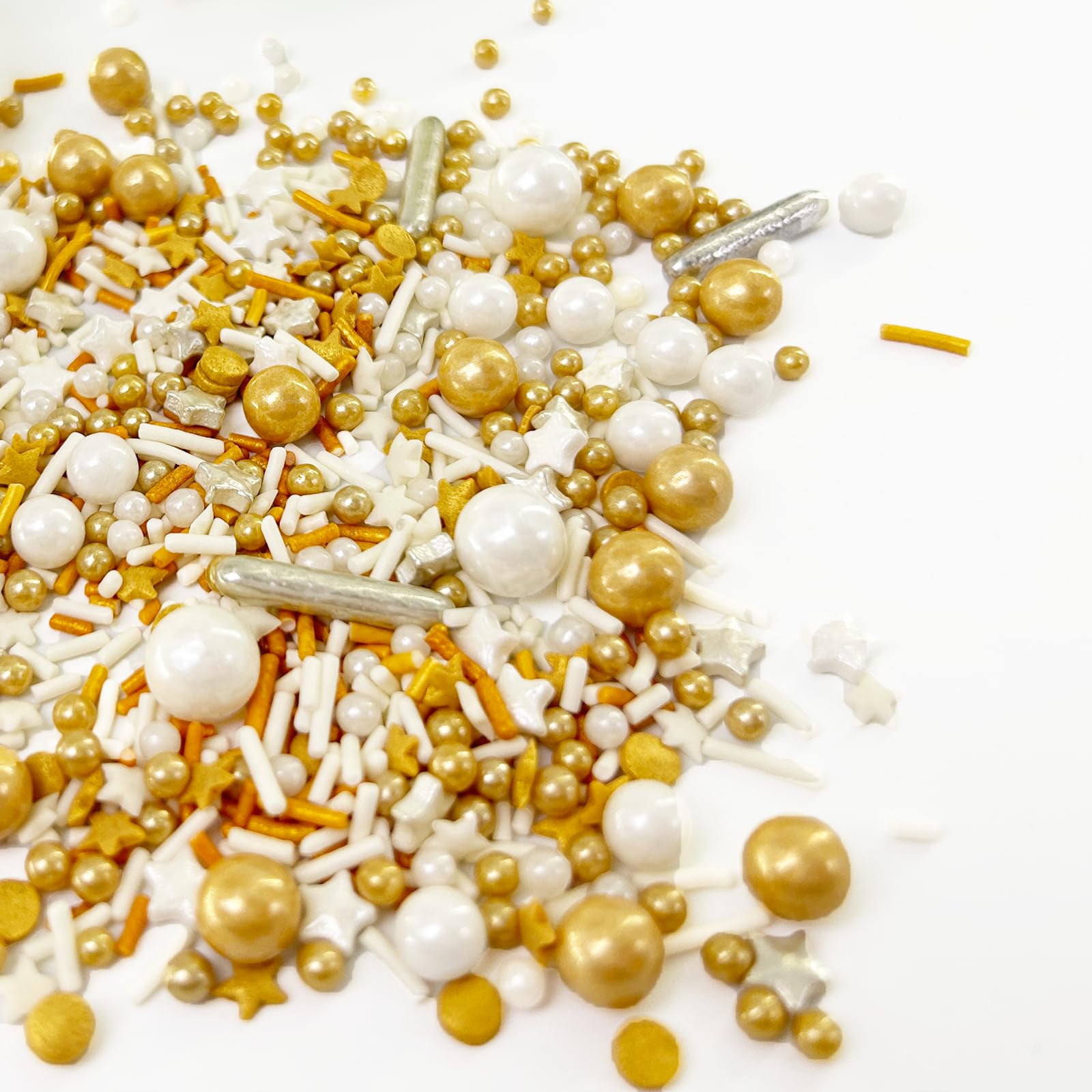 Gold White Deluxe BDF32 Sprinkles for Cake Shapes Pearl Star Sugar ...
