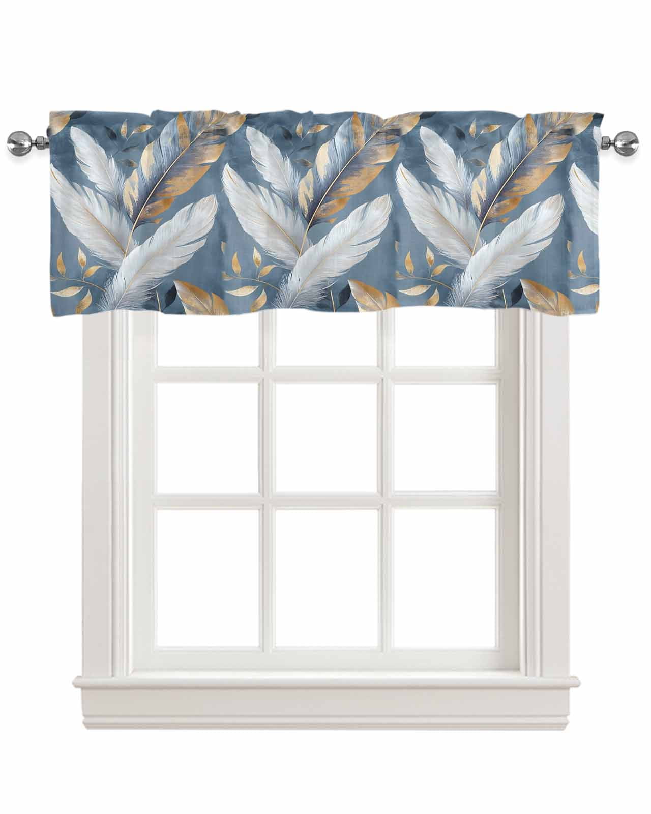 Gold White Feather Kitchen Valances for Windows Farmhouse Linen Window ...