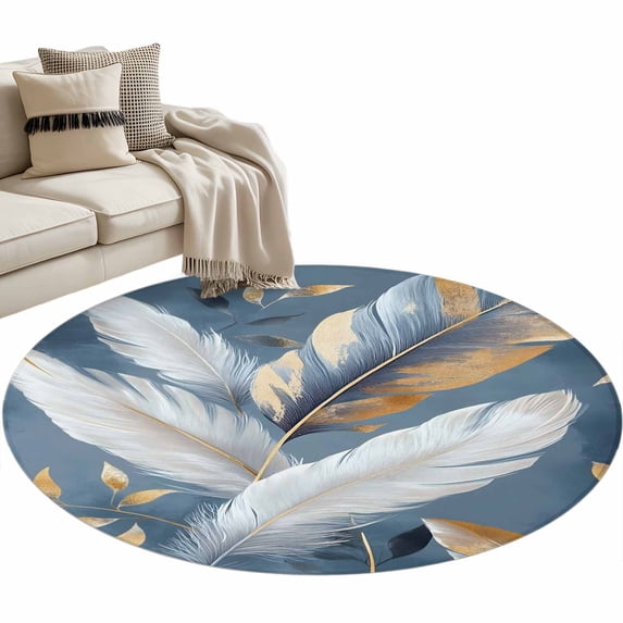 Gold White Feather Large Area Rugs for Bedroom Living Room, Soft Non ...