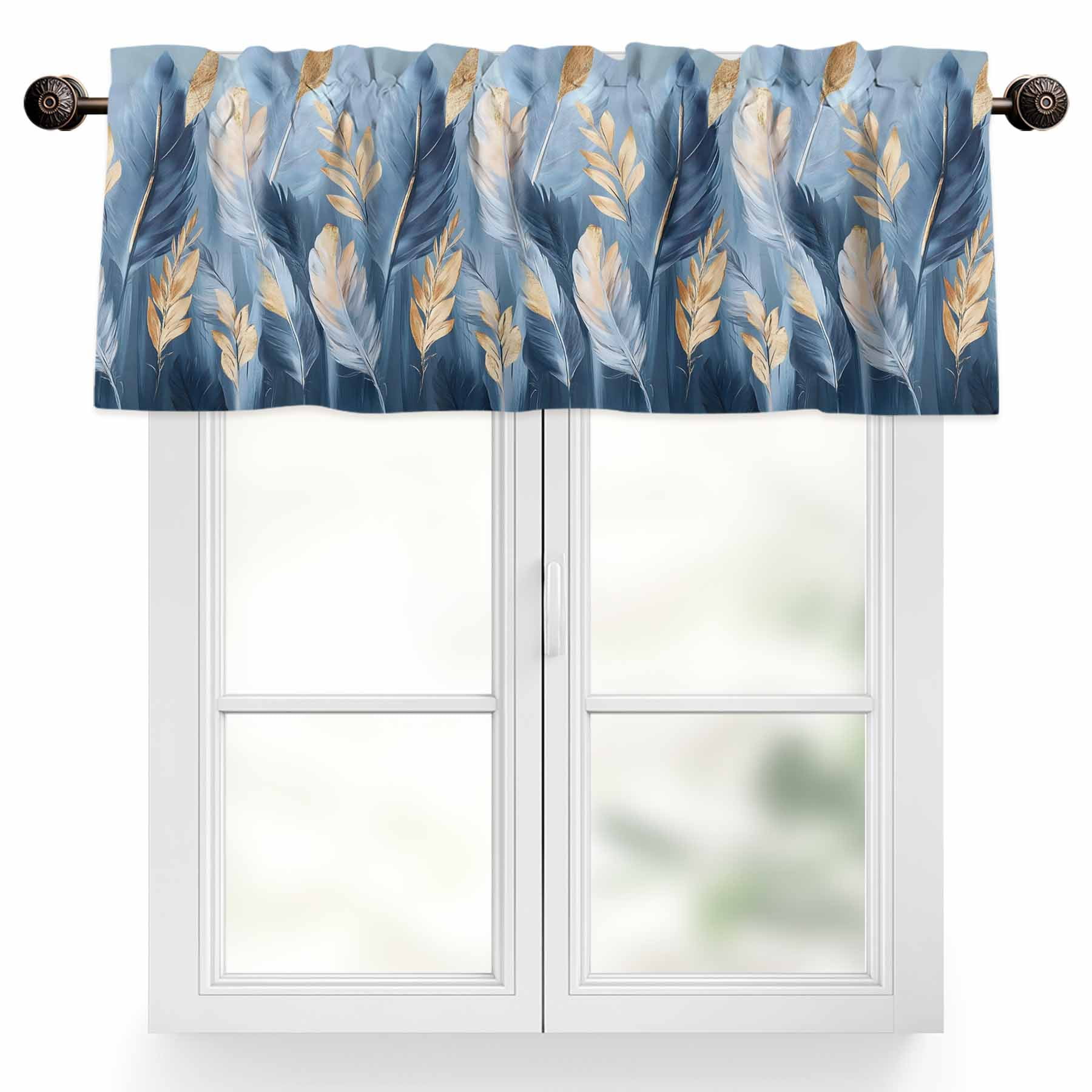 Gold White Feather Valances for Windows, 60 x 18in, Modern Oil Painting ...