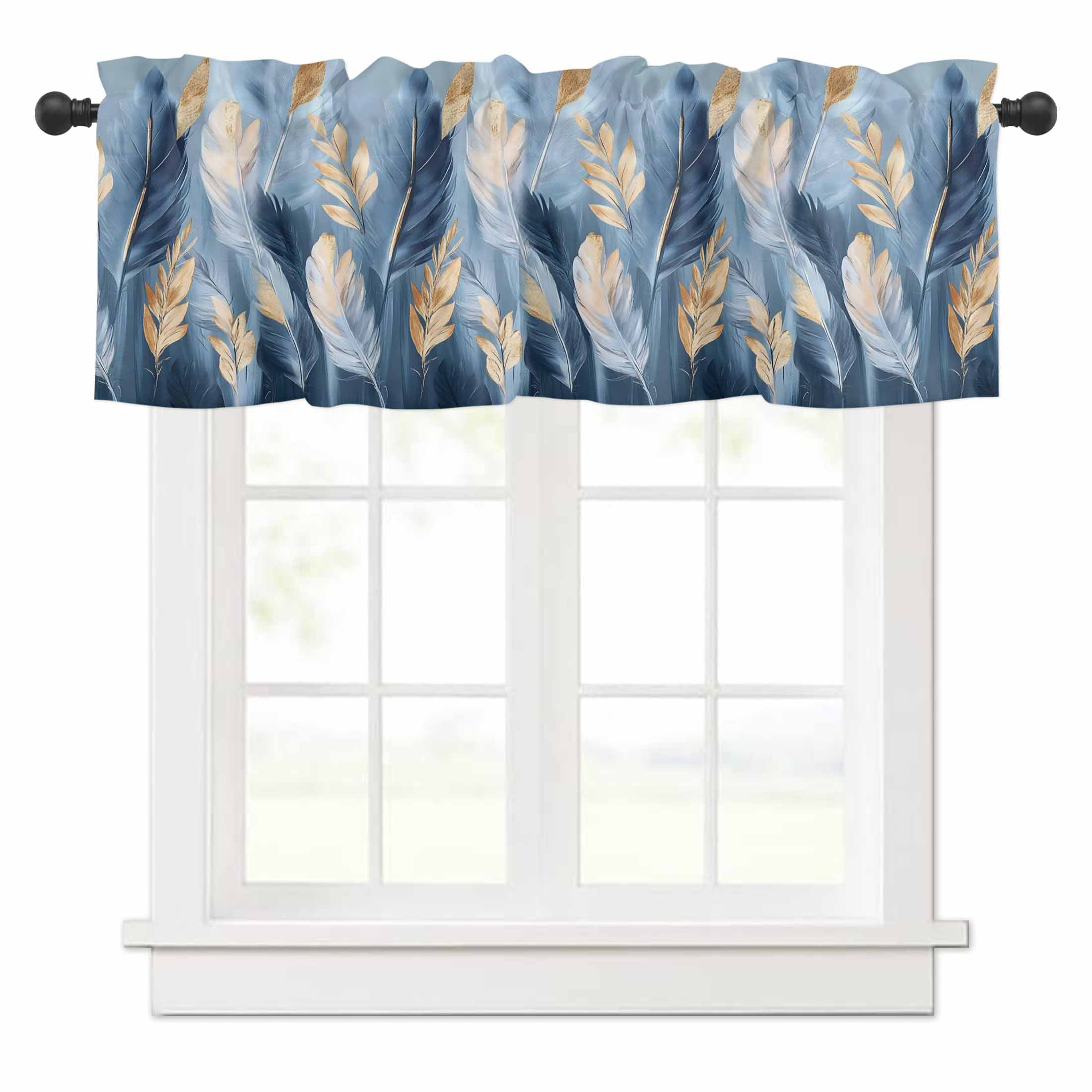 Gold White Feather Valances for Windows Modern Rod Pocket Curtain ...