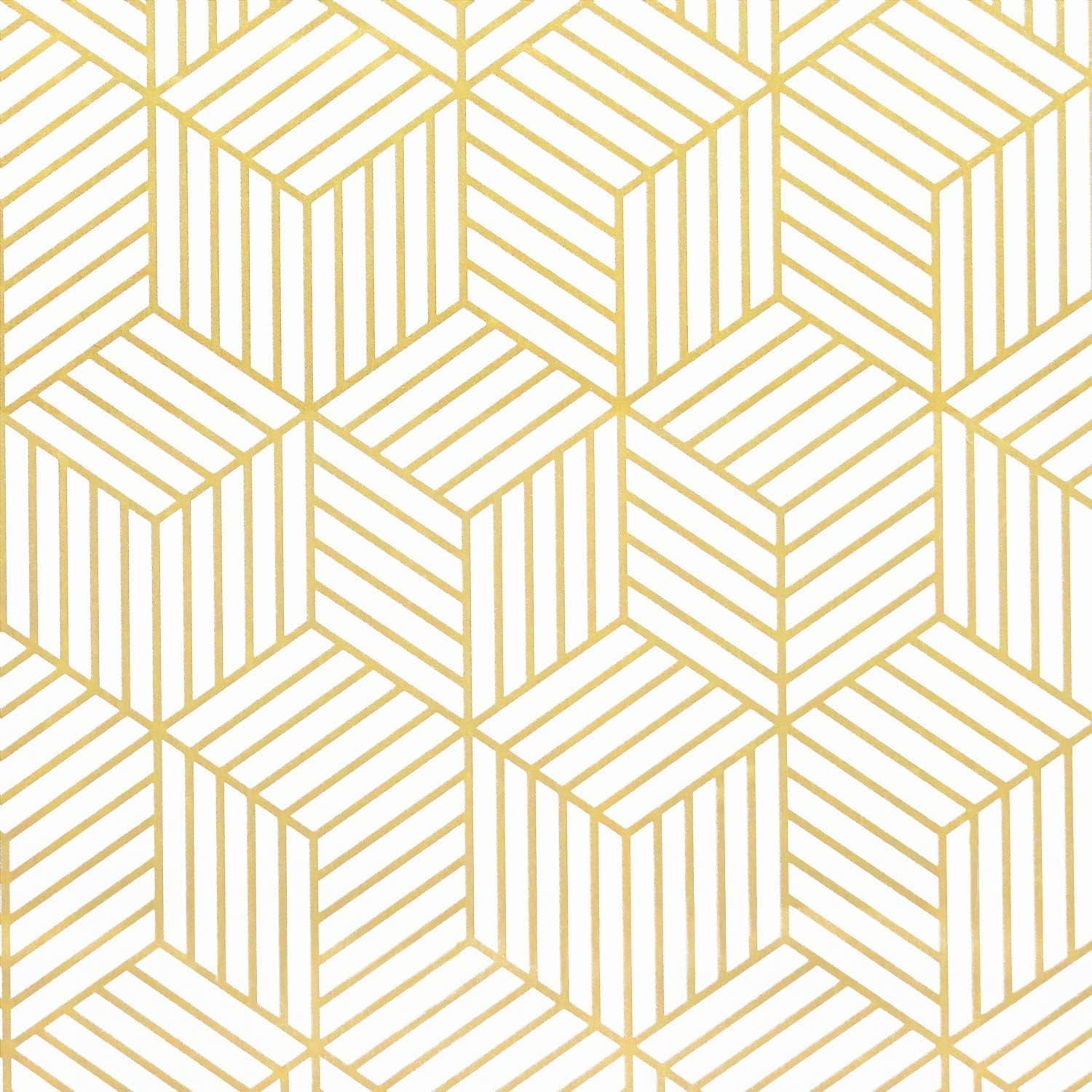 Gold And White Geometric Peel And Stick Wallpaper, Removable Self ...