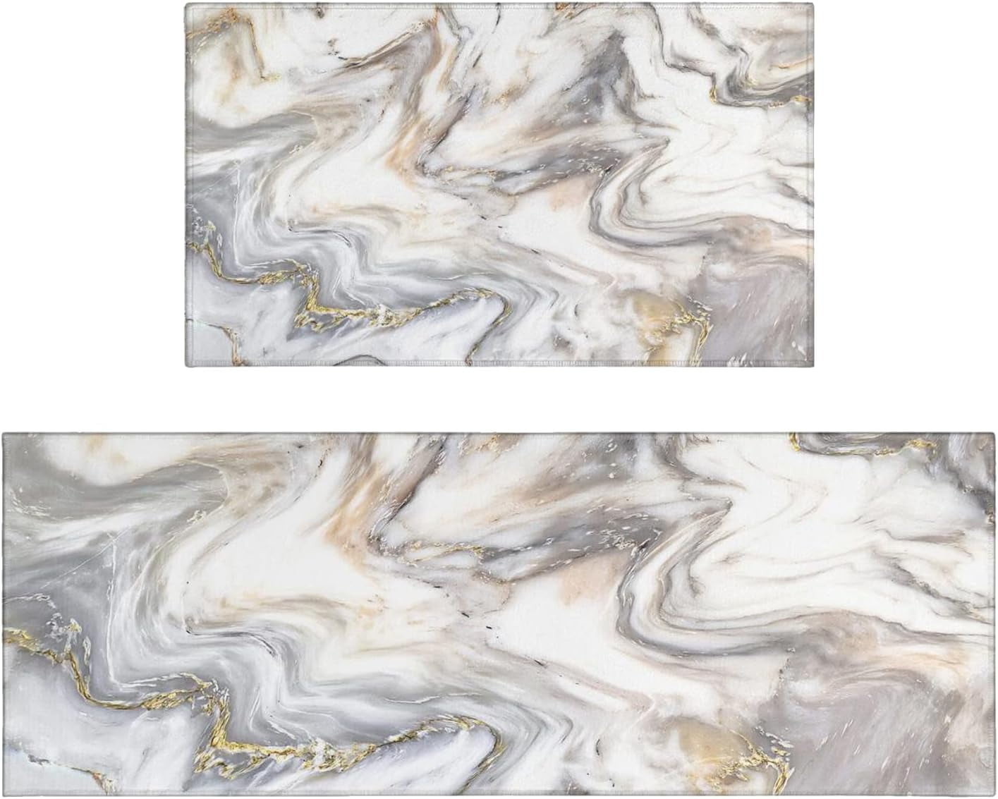 Gold White Gray Kitchen Rugs and Mats Set of 2, Anti-Slip Washable ...