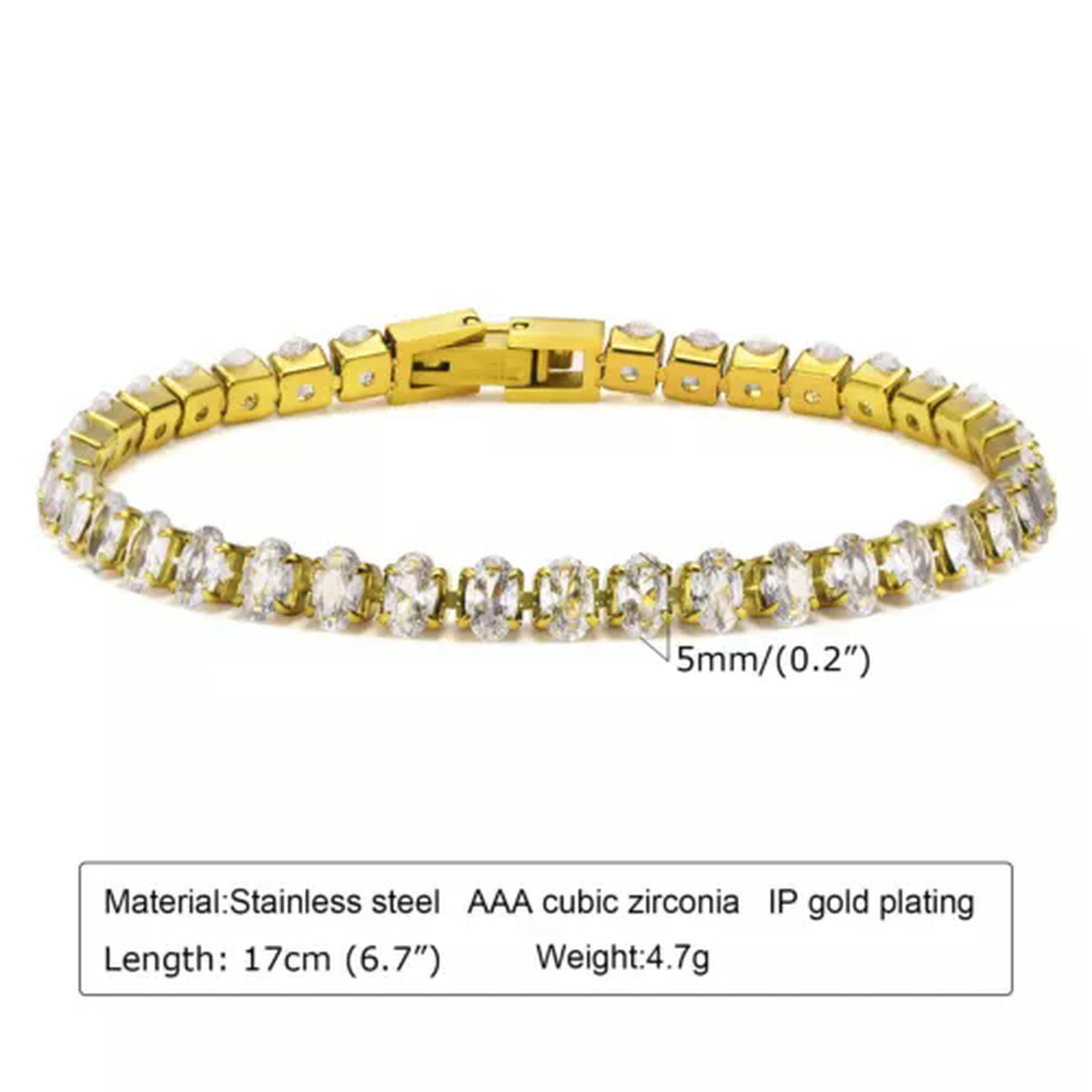 Gold White / Green Zircon Chain Jewelry Women Stainless Steel 17cm ...