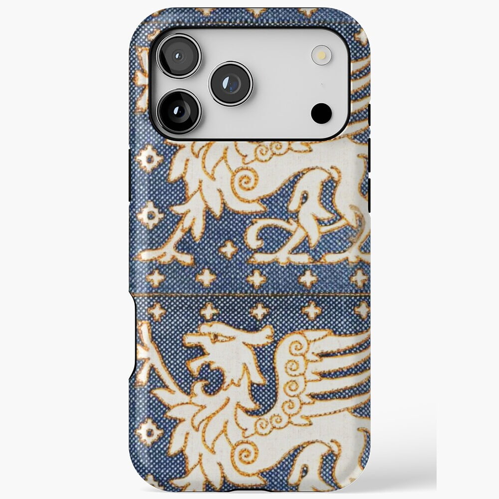 Gold White Gryphons In Blue Medieval iPhone Case 17 16 15 14 13 12 11 ...