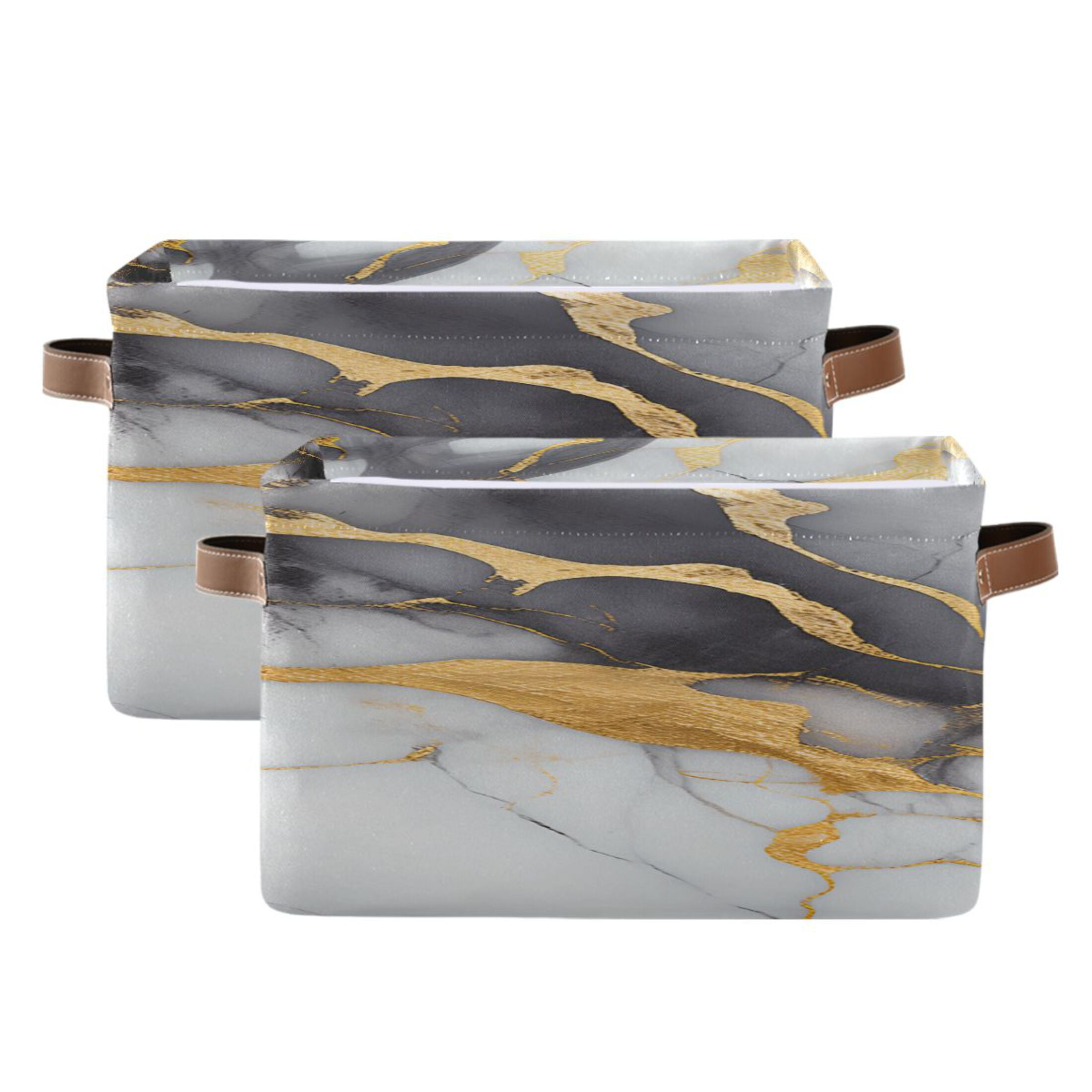 Gold White Ink Marble Storage Bins with Handle Fabric Organizer Basket ...