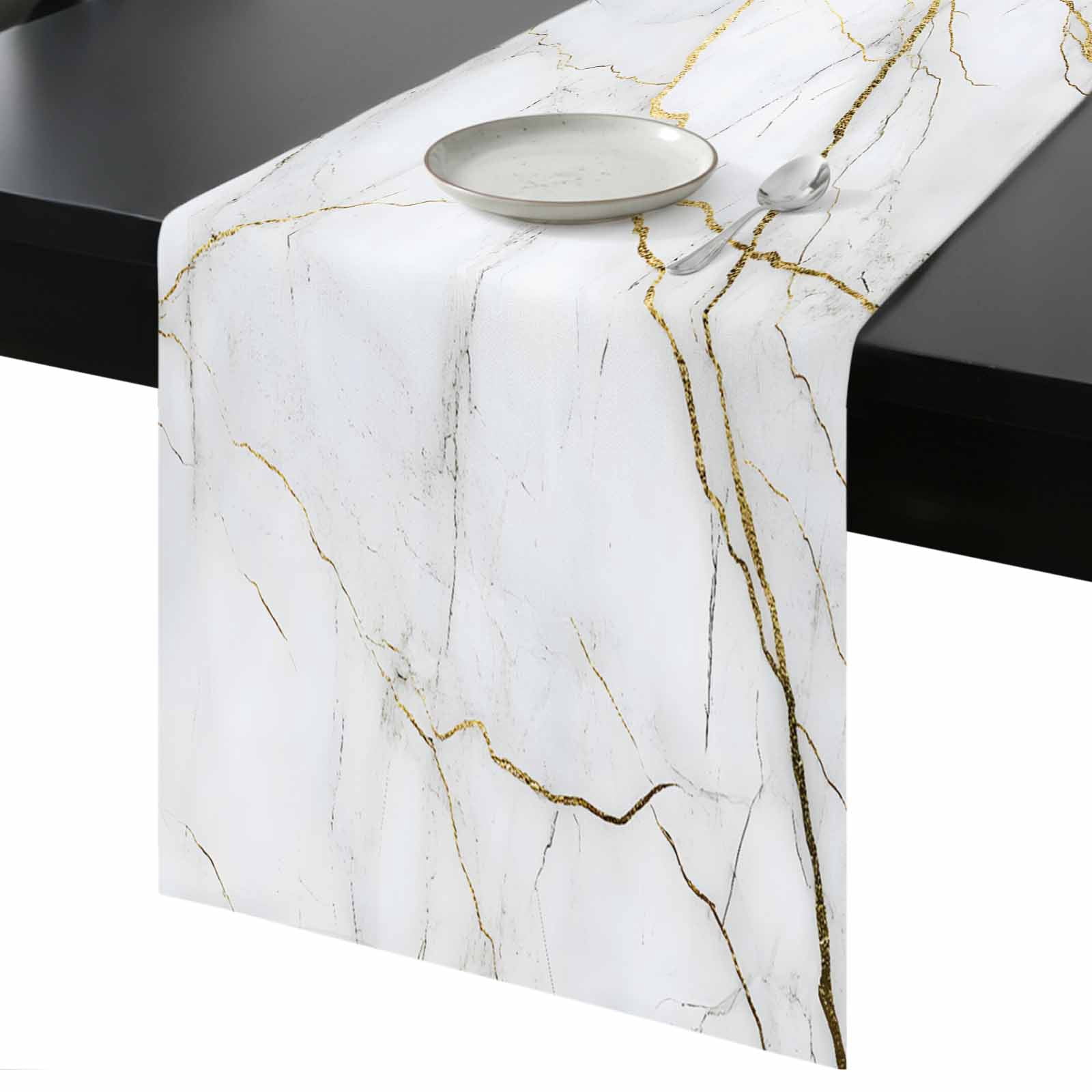 Gold White Marble Table Runner 13x48 Inch Gold Lines Abstract Modern ...