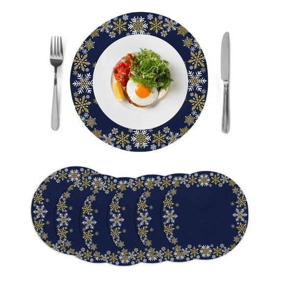 Gold White Snowflakes Christmas Round Table Placemats set of 6, Winter ...