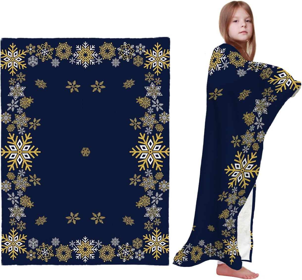Gold White Snowflakes Christmas Throw Blankets, Winter Xmas Holiday ...