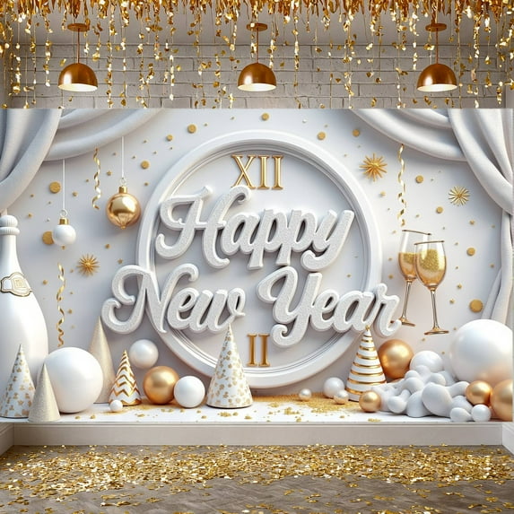 Gold White Theme Happy New Year Banner Elegant Design New Year Banner ...