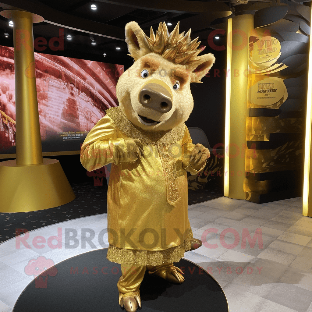Gold Wild Boar REDBROKOLY mascot costume character dressed with a Midi ...