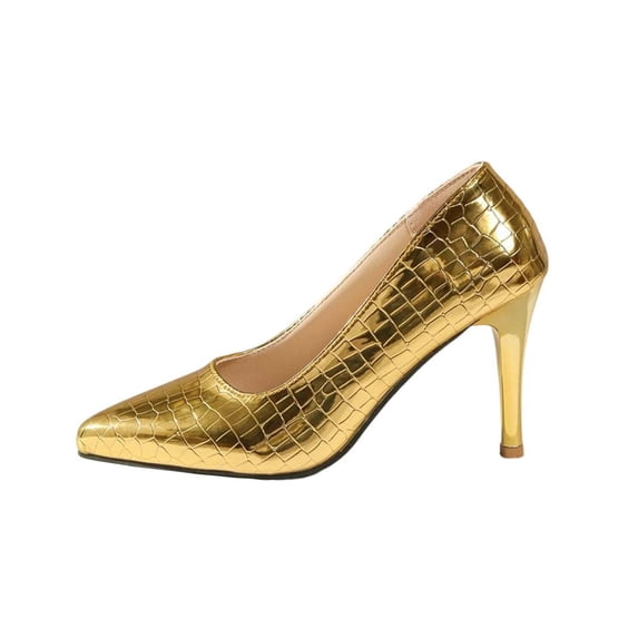 Gold Women'S Heels Pointed Toe Slip-On Casual Dress Shoes For Women ...