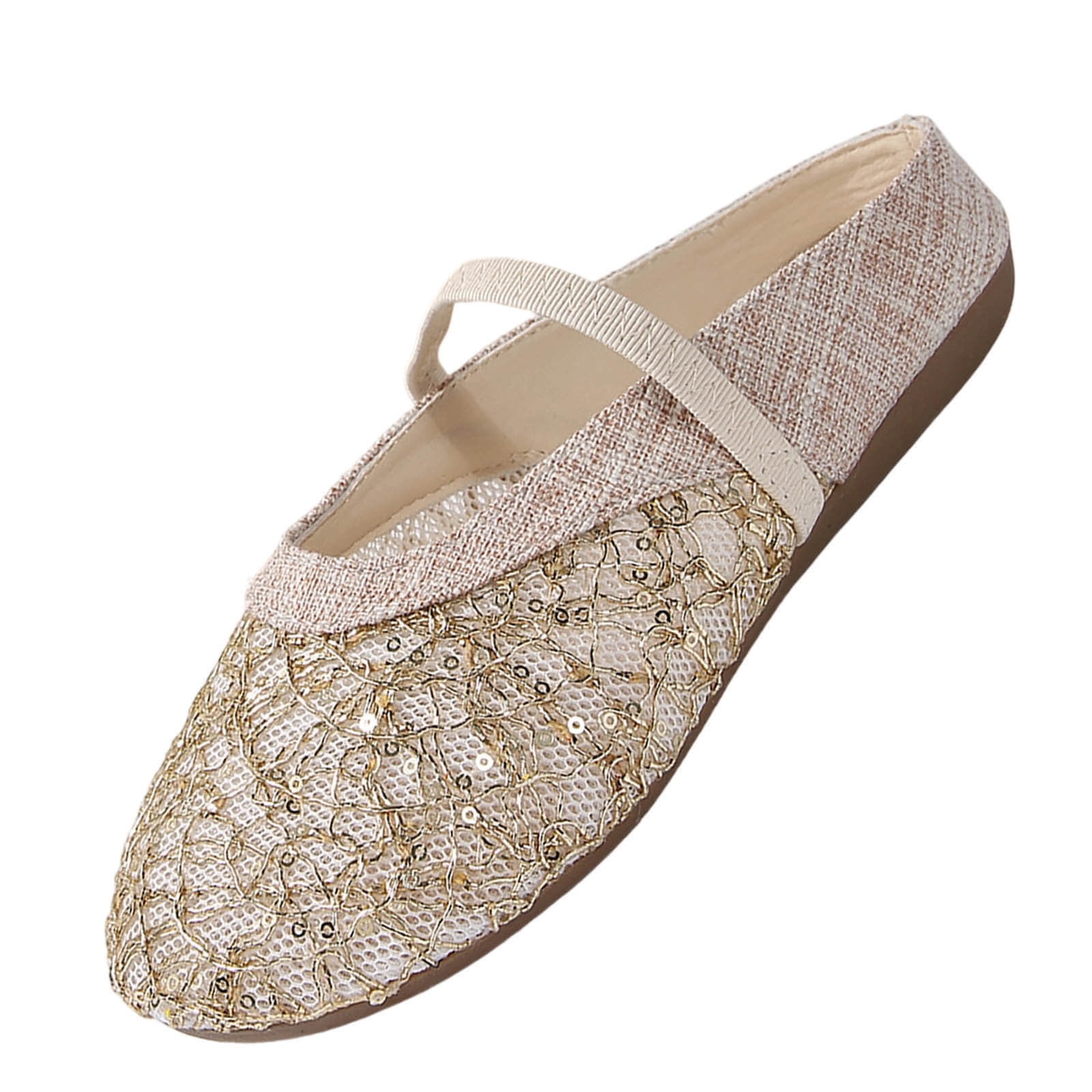 Gold Women'S Slip-On Flat Shoes Round Toe Elastic Band Casual ...