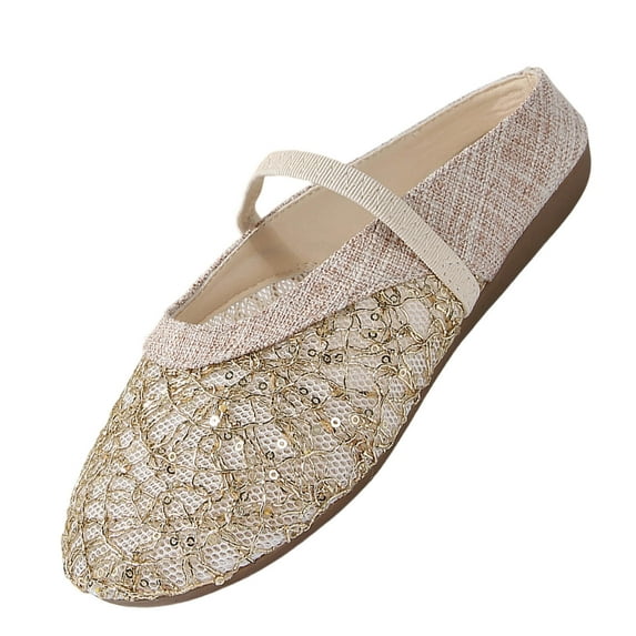 Gold Women'S Slip-On Flat Shoes Round Toe Elastic Band Casual ...