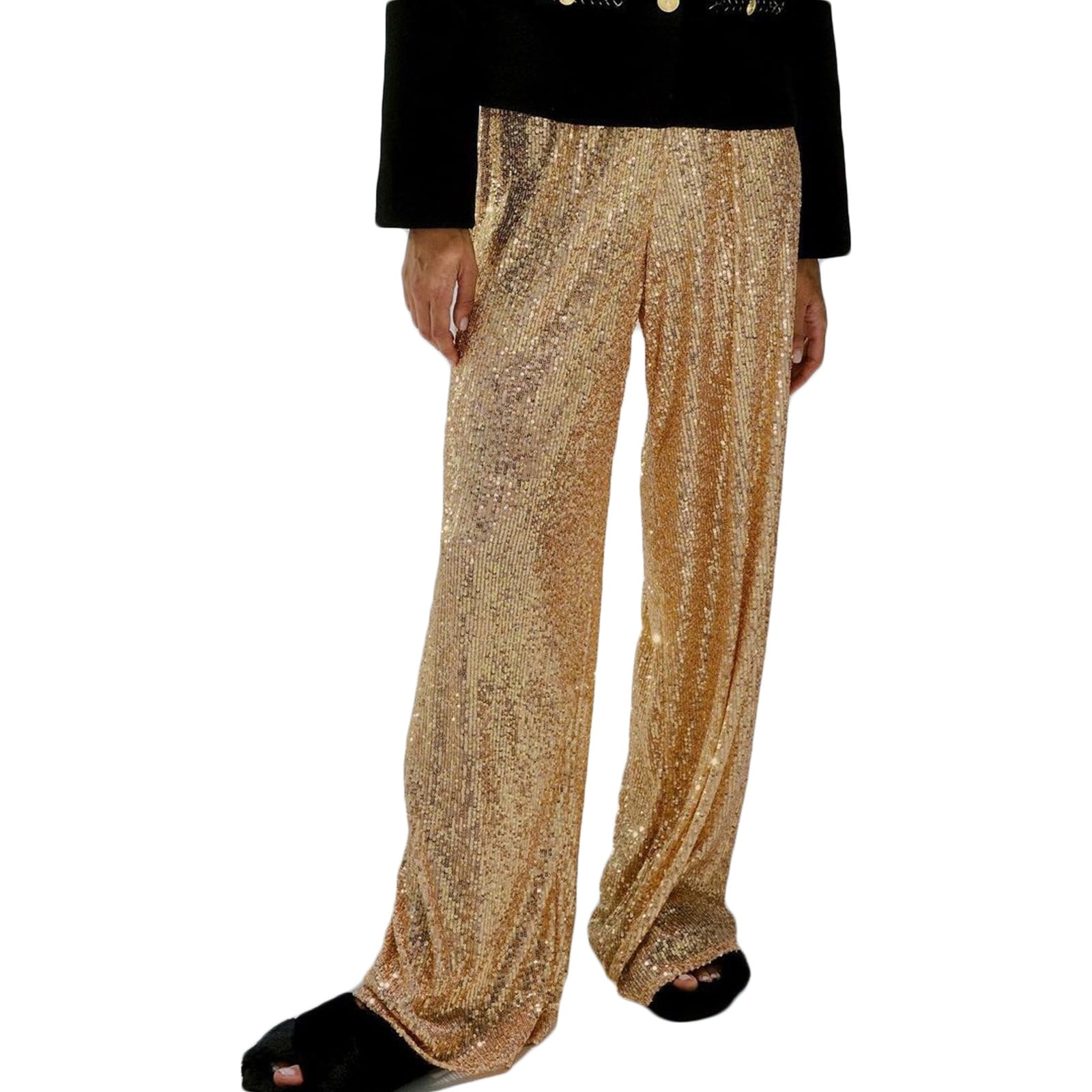 Gold Women Sequin Bling High Cut Dance Cosplay Costumes Flare Wide Leg ...
