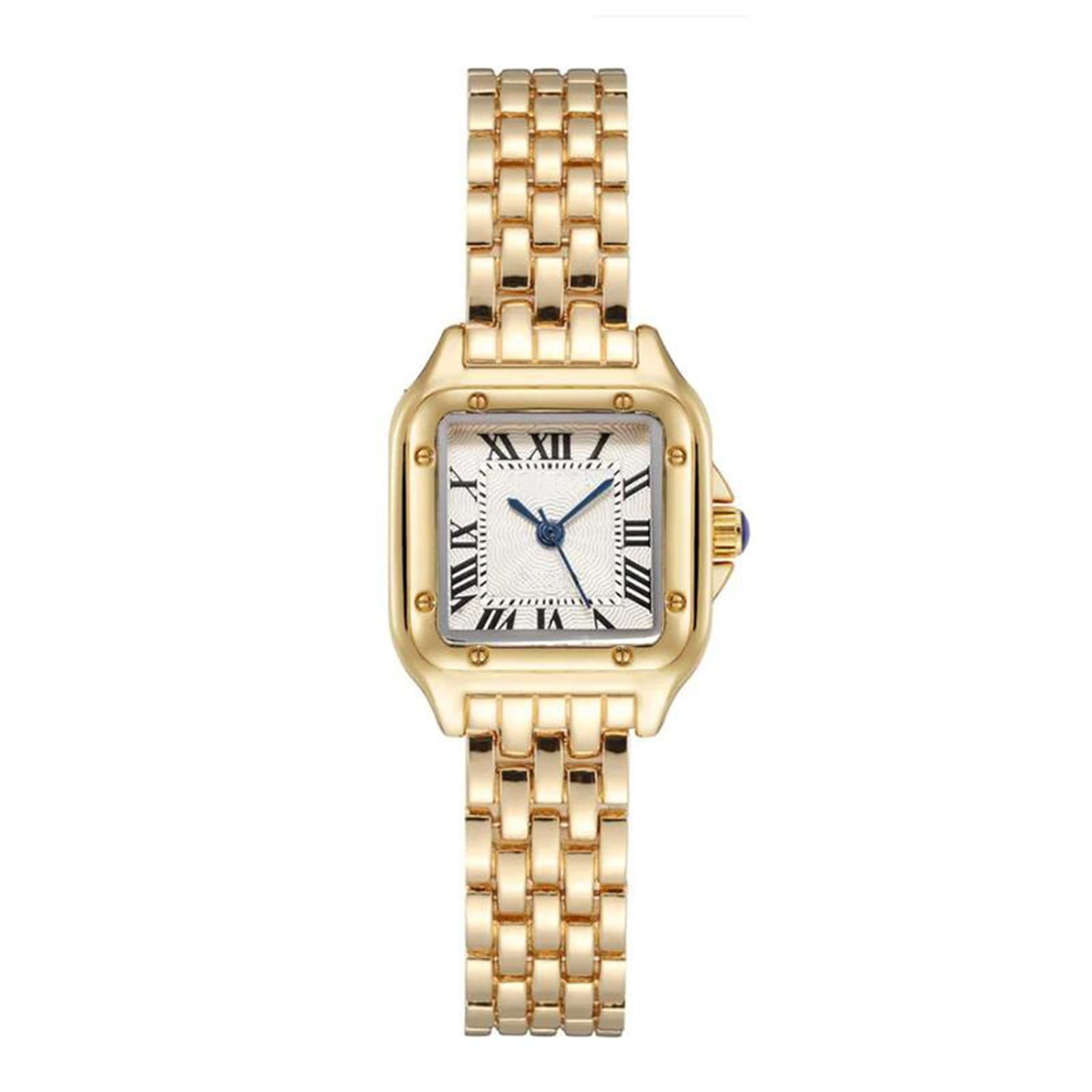 Gold Women's Watch Square Silver Stainless Steel Band Quartz Watch ...