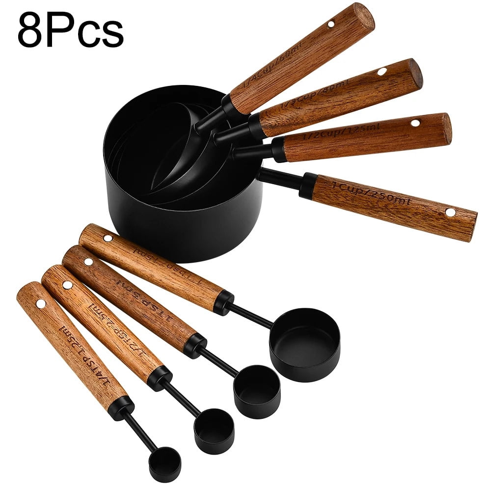 Gold Wooden Handle Stainless Steel Measuring Cups Spoons Baking Tools ...