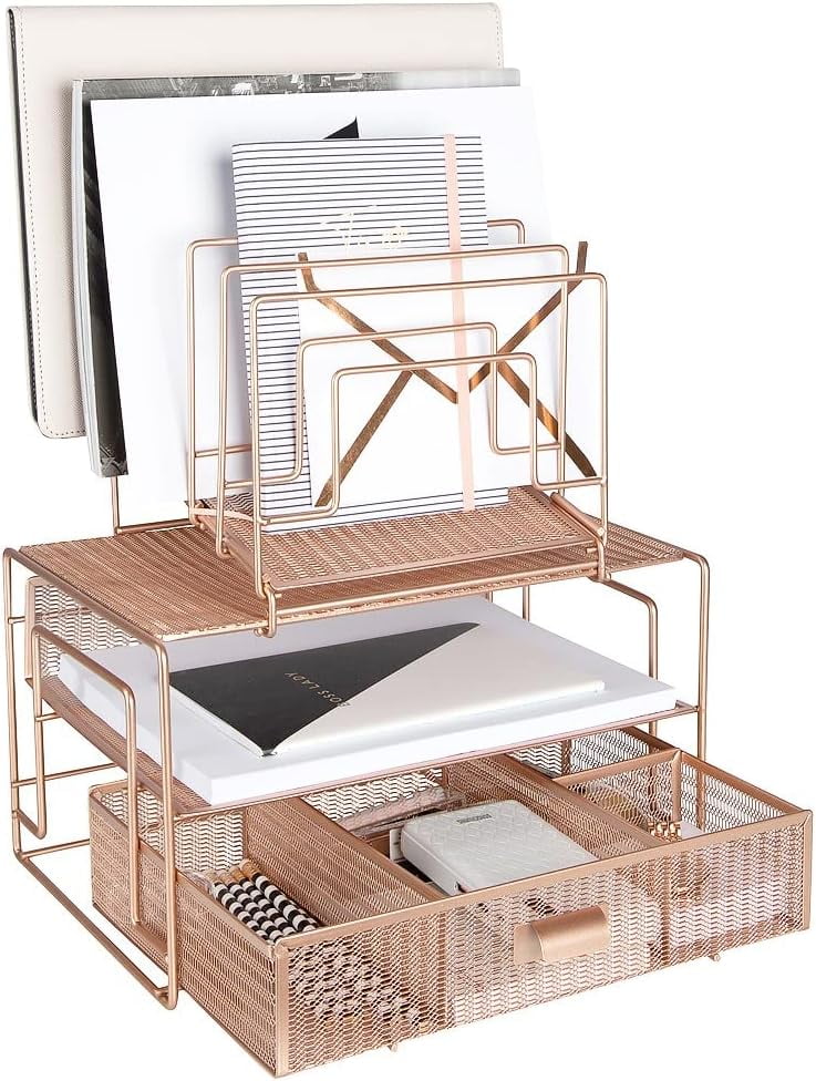 Gold Workspace Desk Organizer - Desktop Rack with File Sorters and ...