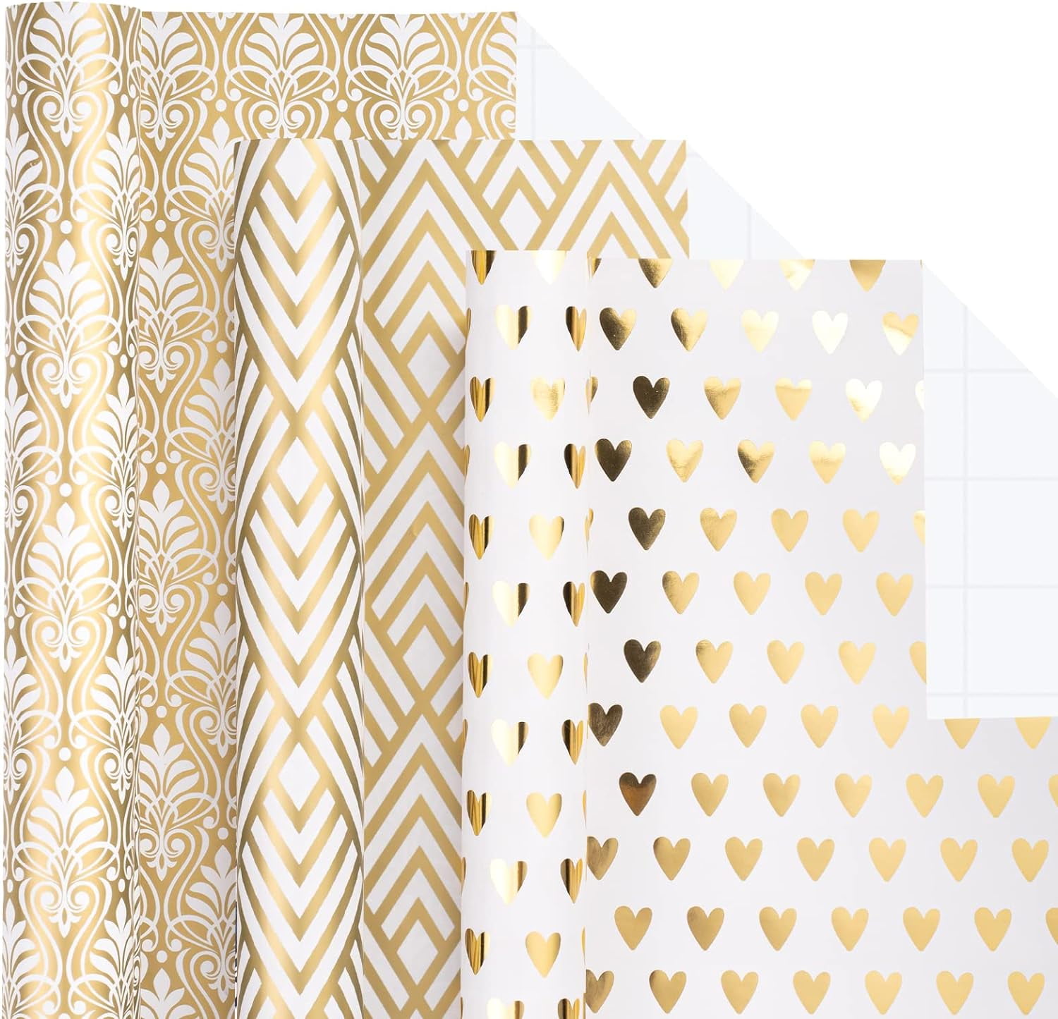 Gold Wrapping Paper Roll - Mini Roll - Geometric Patterns/Floral/Heart ...
