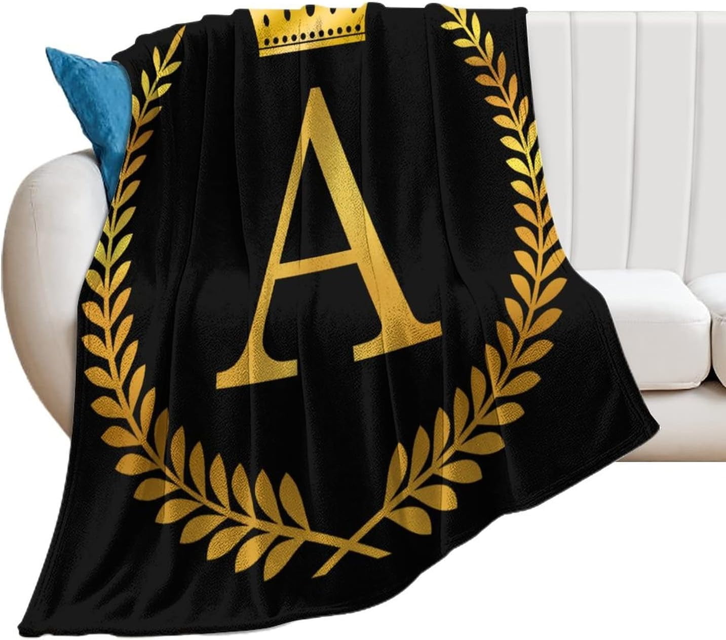 Gold Wreath Alphabet Letter A Blanket, Custom Initial Throws Plush ...