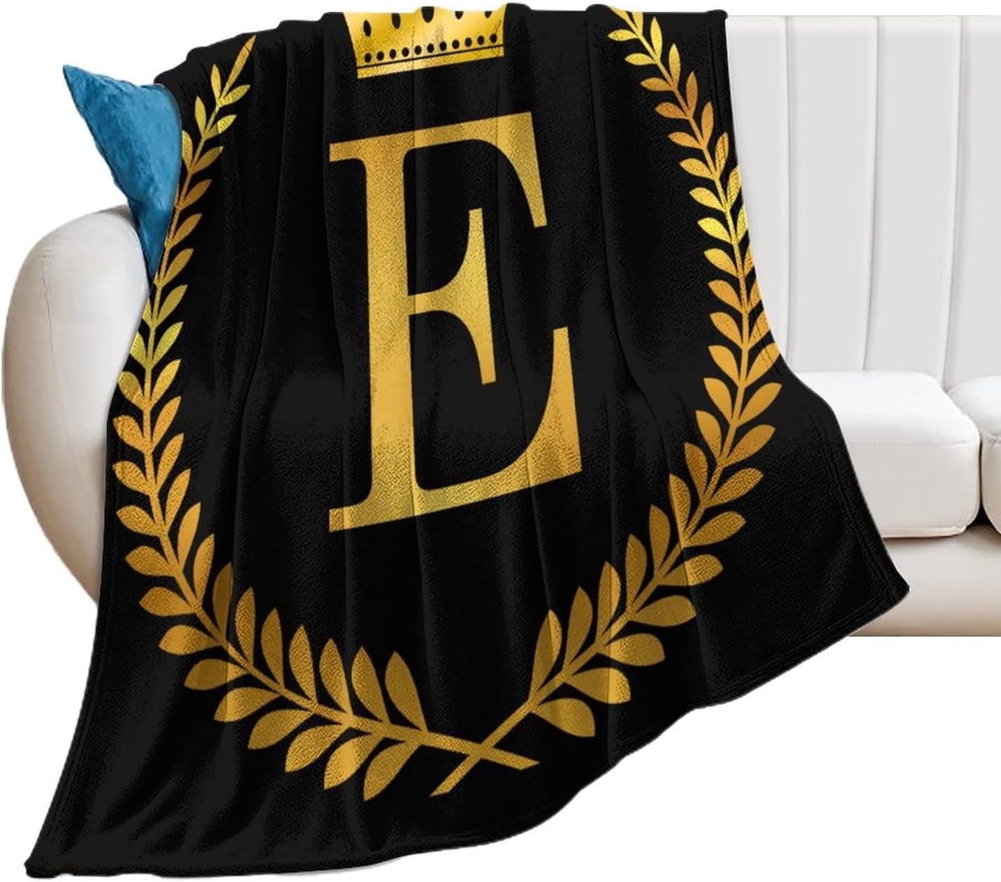 Gold Wreath Alphabet Letter E Throw Blanket for Men Women Kids,Monogram ...