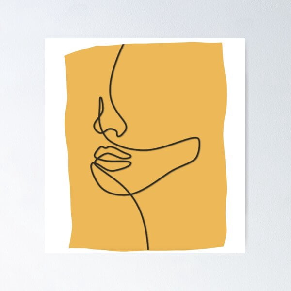 Gold Yellow Abstract Face Line Art Drawing Poster Wall Art, Modern Wall ...