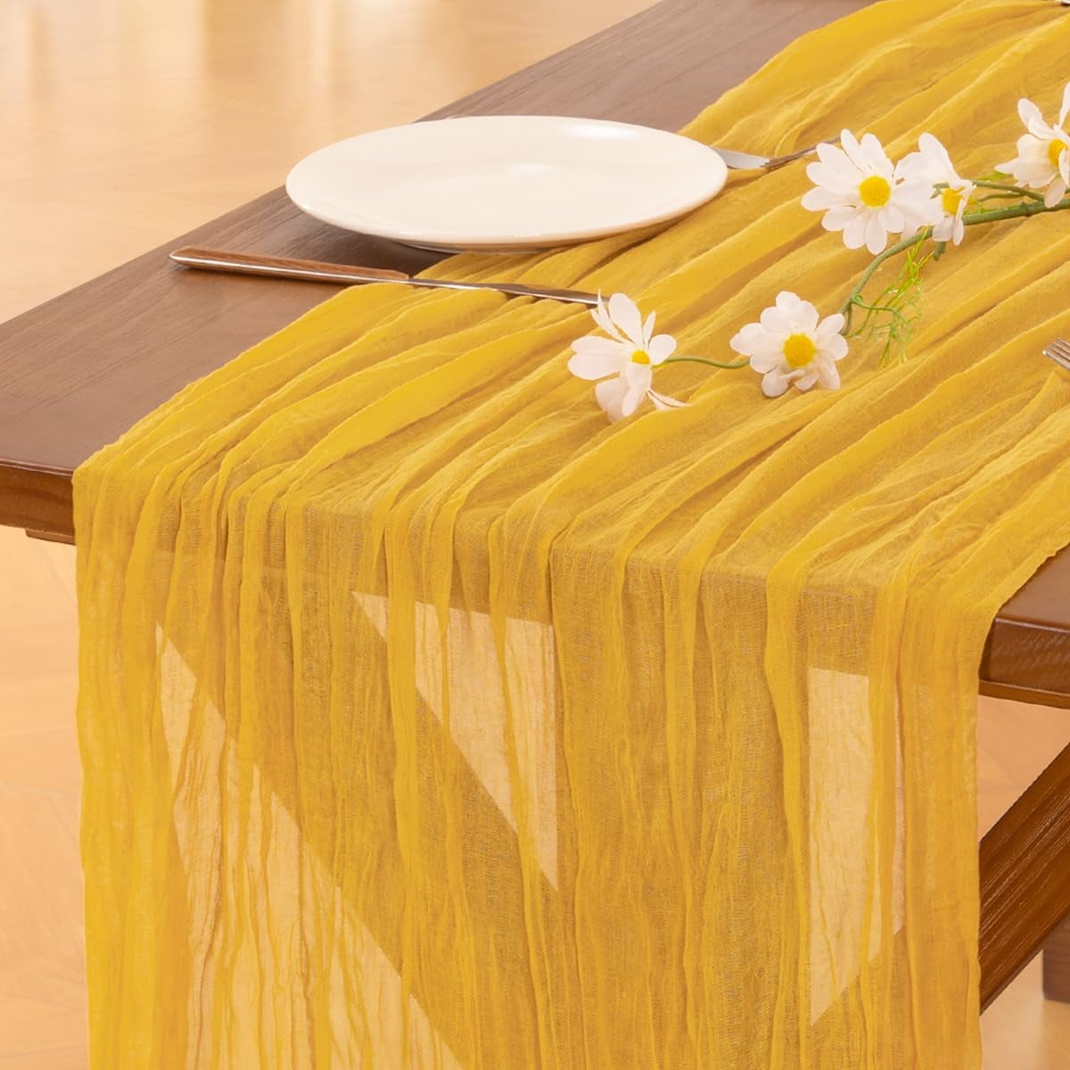 Gold Yellow Cheesecloth Table Runner Fall Thanksgiving Boho Rustic ...