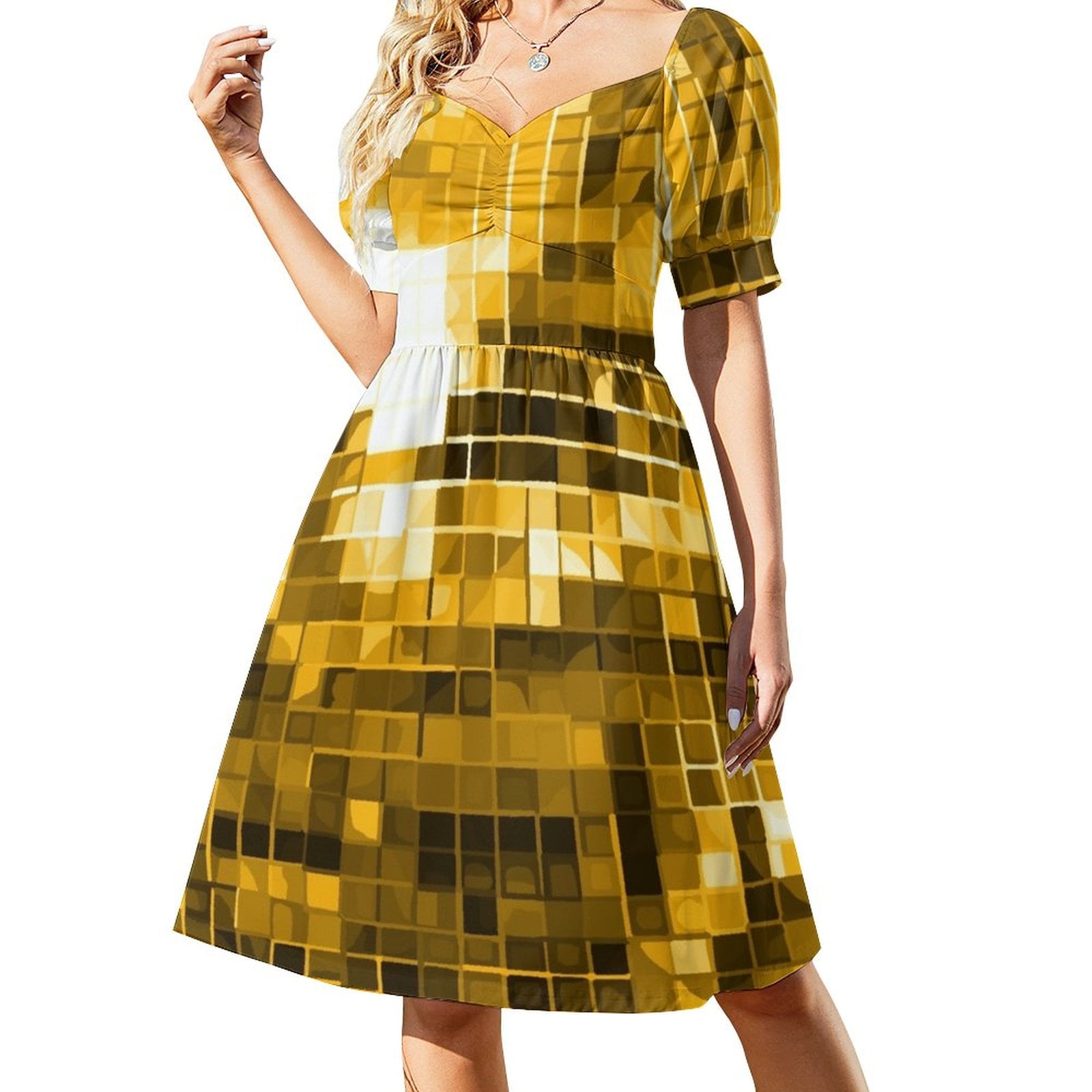 Gold Yellow Disco Ball Pattern Dress beach dress Women dresses summer ...