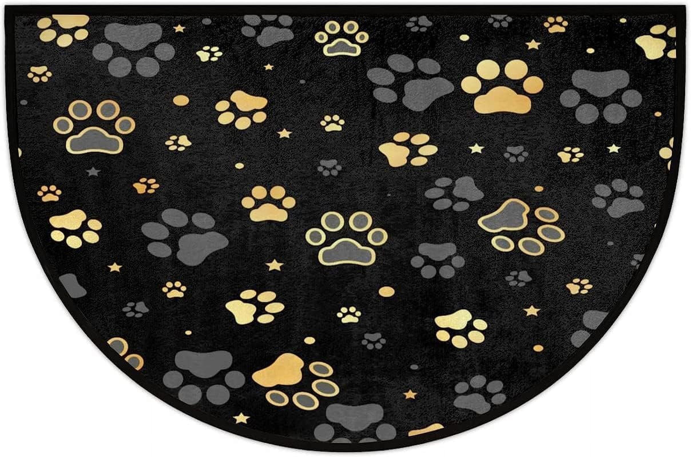 Gold Yellow Dog Paw Print Half Round Door Mat Doormat Non Slip Mat for ...
