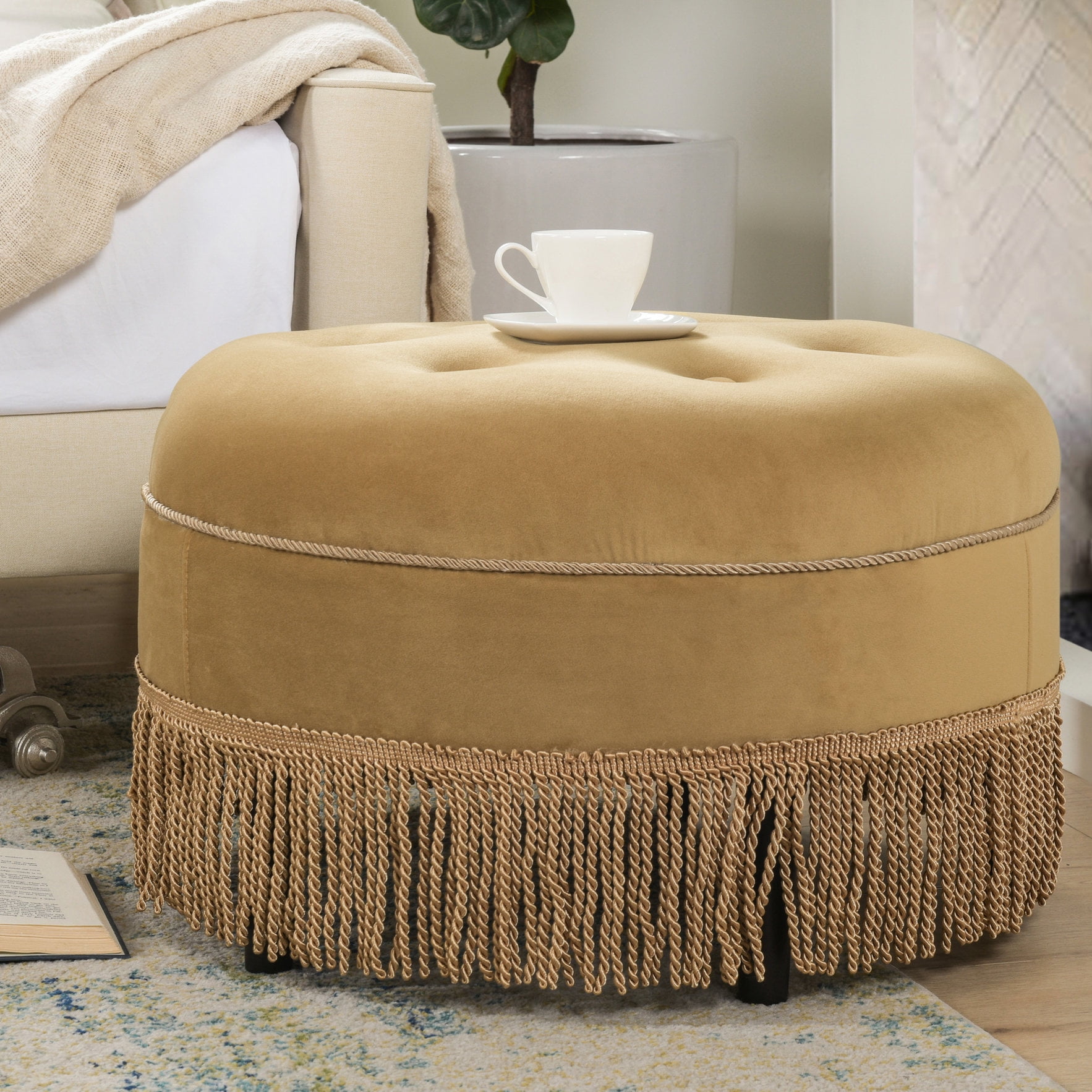 Gold Yellow Velvet Ottoman / Home Gathering Area / Hand - built by ...