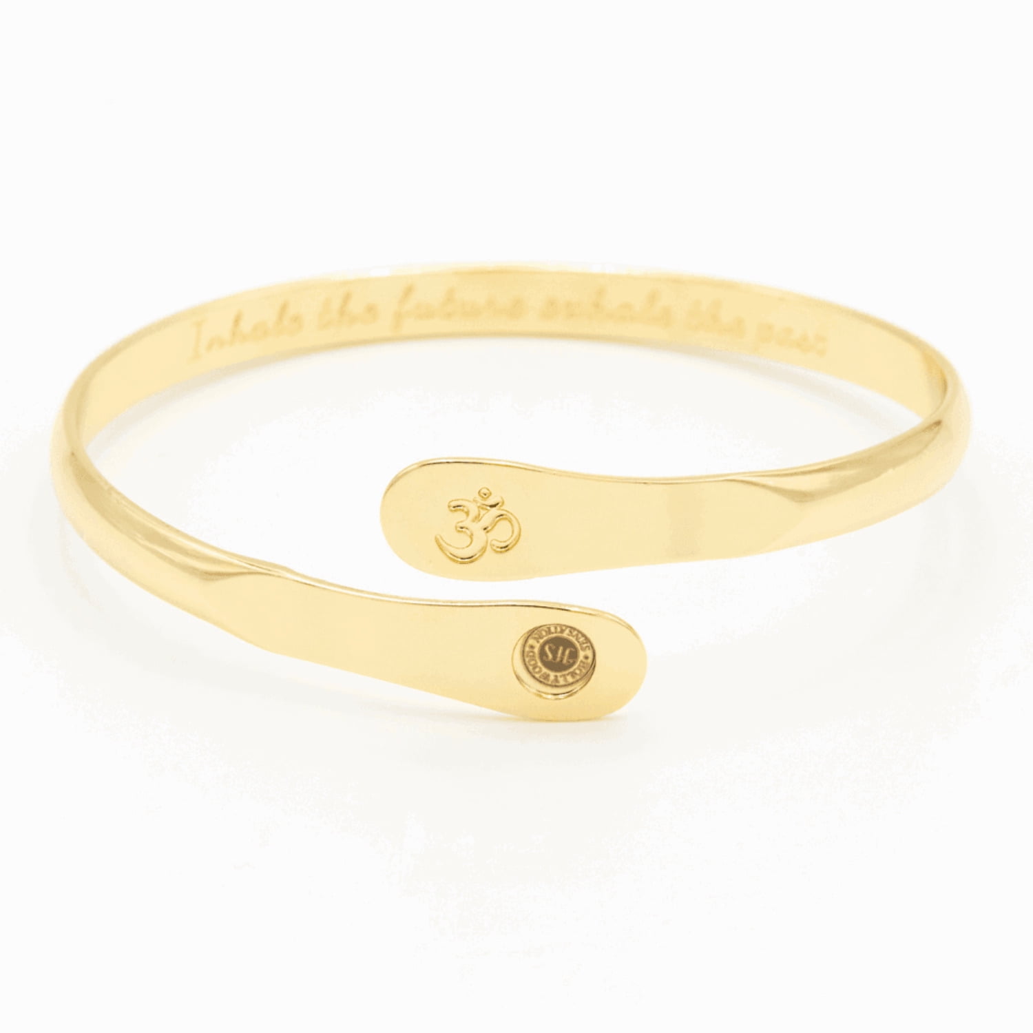 Gold Yoga Bracelets, Om Bracelets, Engraved Bracelets Inhale the future exhale the past- The Om ...
