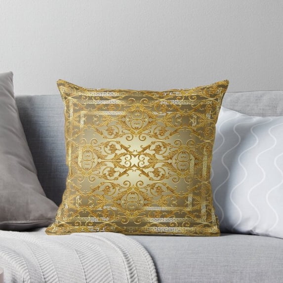 Gold and Beige Baroque Scrollwork Square Pillow Case, 100% Polyester ...