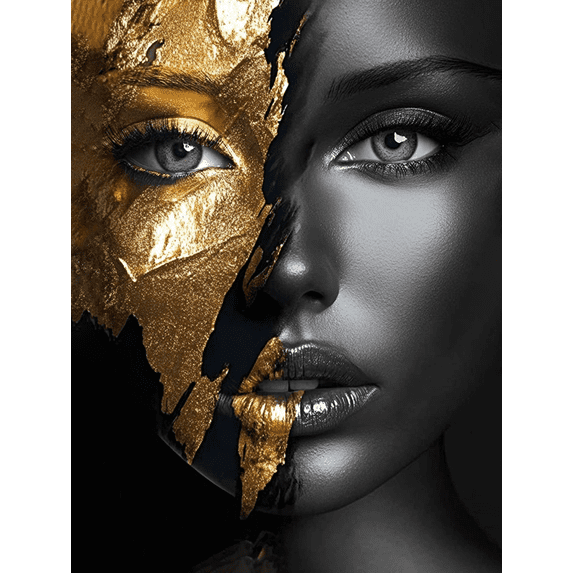 Gold and Black Abstract Face Canvas Wall Art，Suitable for Living Room ...
